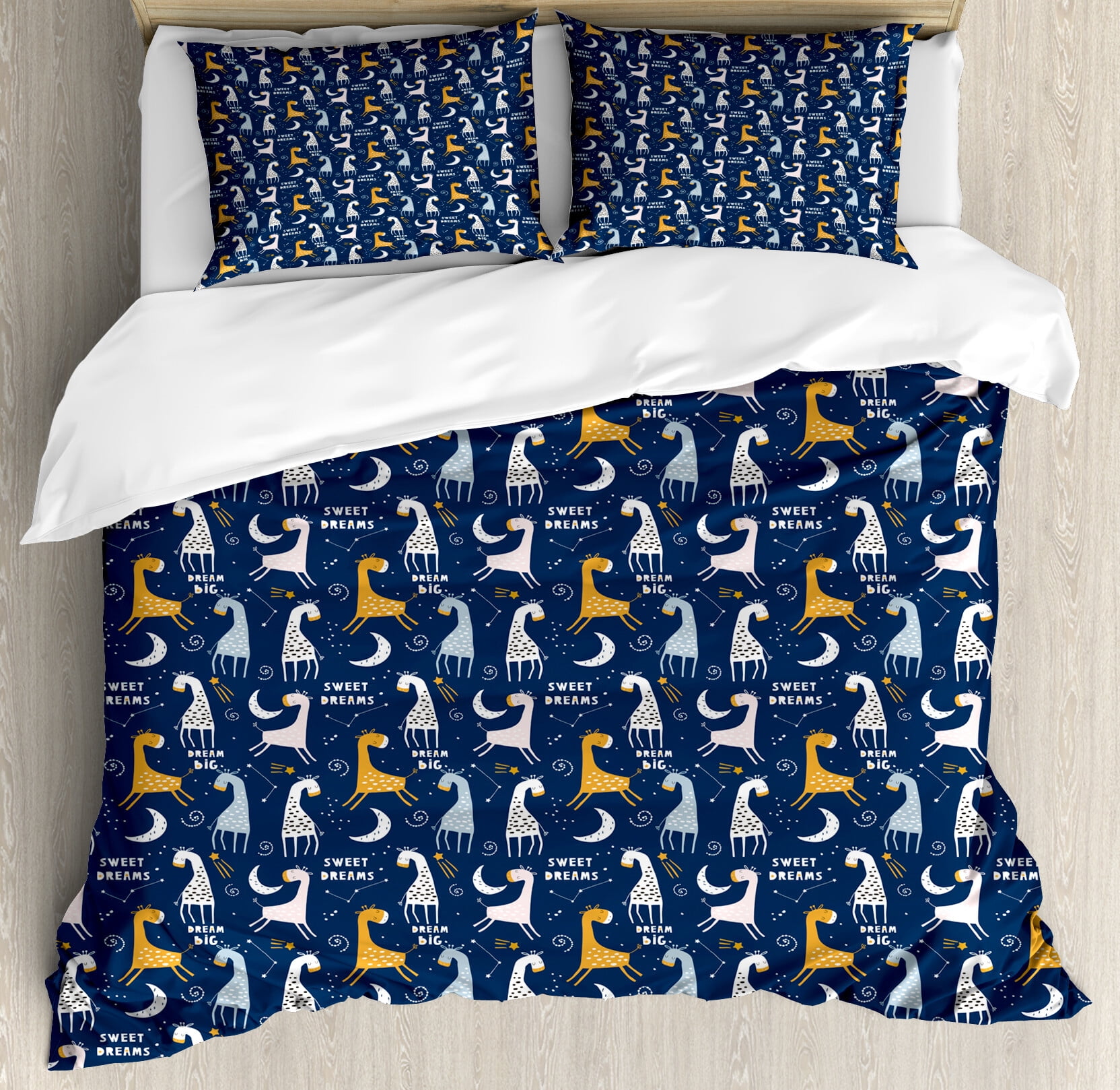 Cartoon Duvet Cover Set, Giraffes Along Dream Big Messages Moon ...