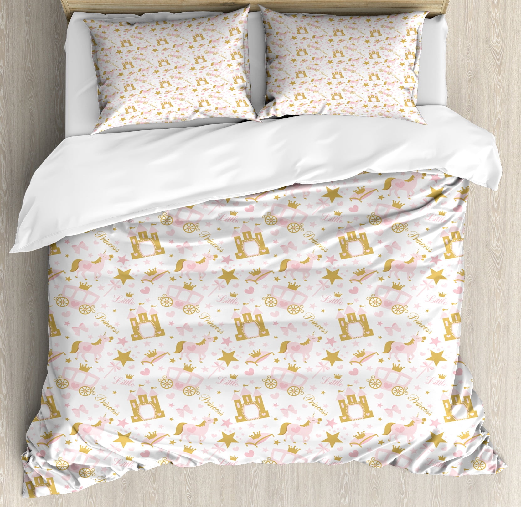 Cartoon Duvet Cover Set, Girly Tale Unicorn Cartoon Castle Chariot King ...