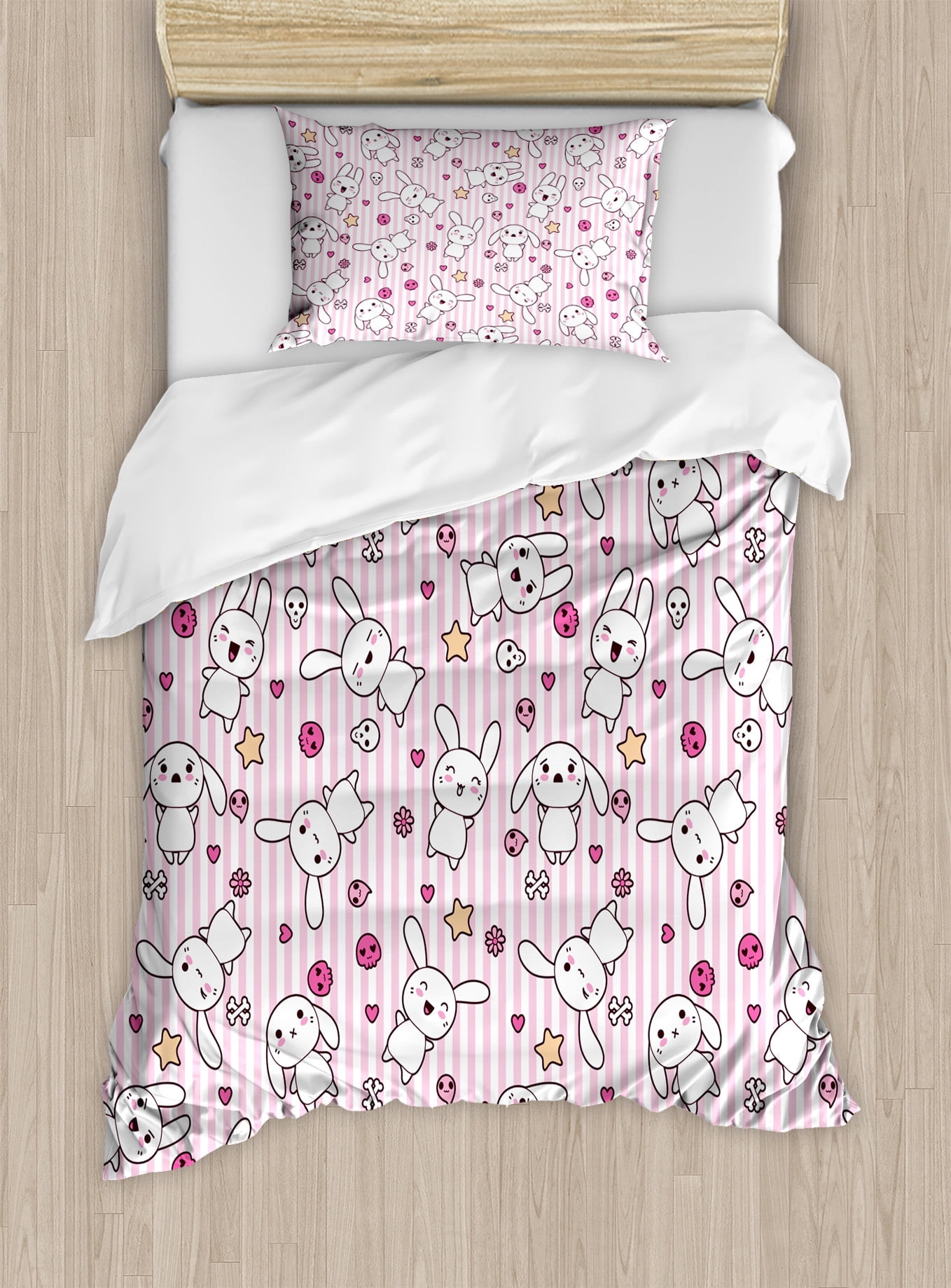 Cartoon Duvet Cover Set, Loveable Bunnies Numerous Facial Expressions ...