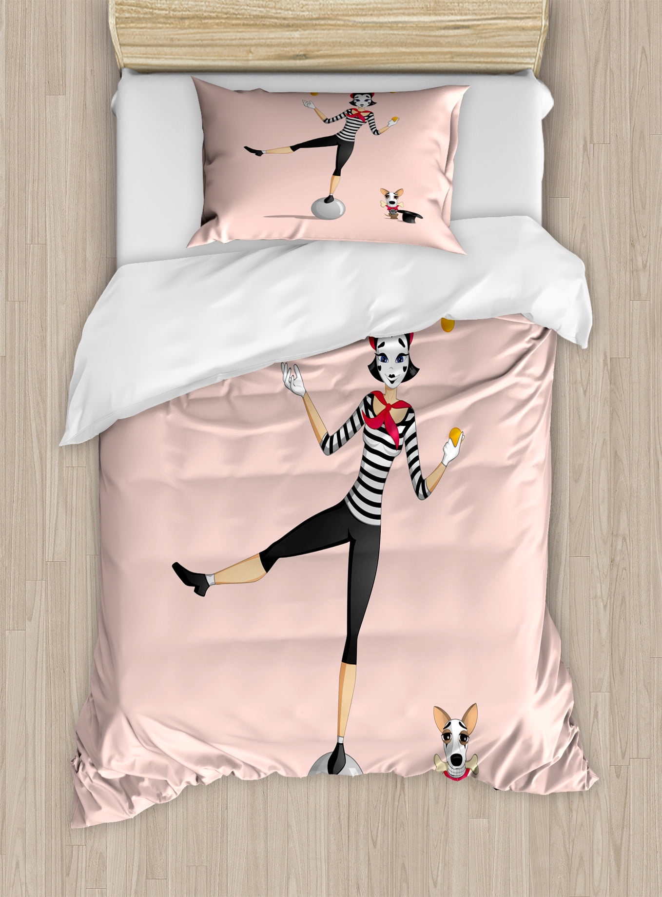 Cartoon Duvet Cover Set, Mime Performing Girl Pantomime Juggling with ...