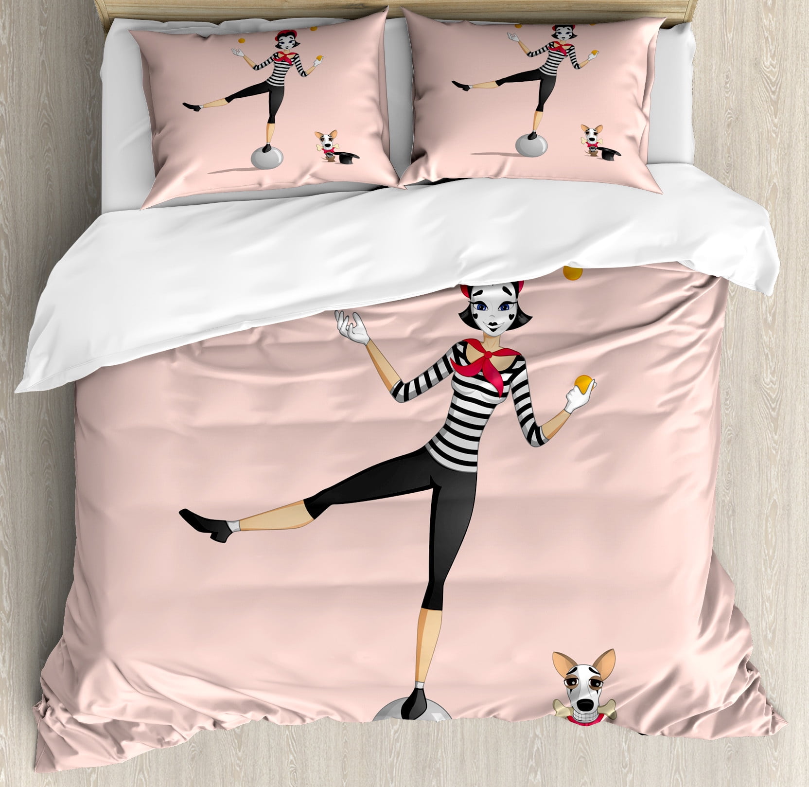 Cartoon Duvet Cover Set, Mime Performing Girl Pantomime Juggling with ...