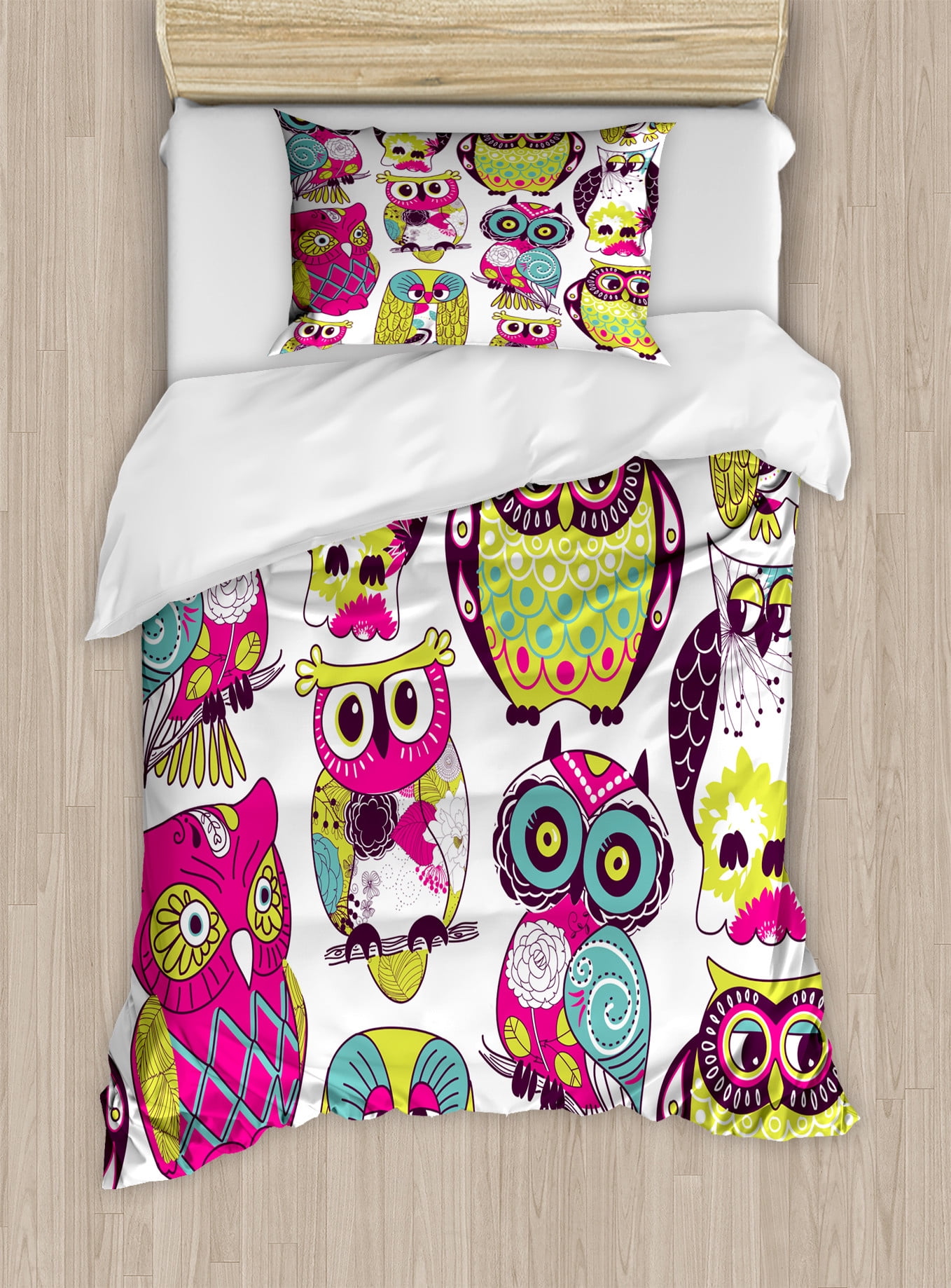 Cartoon Duvet Cover Set, Owl Eyes Funny Best Friends Forever Animal ...