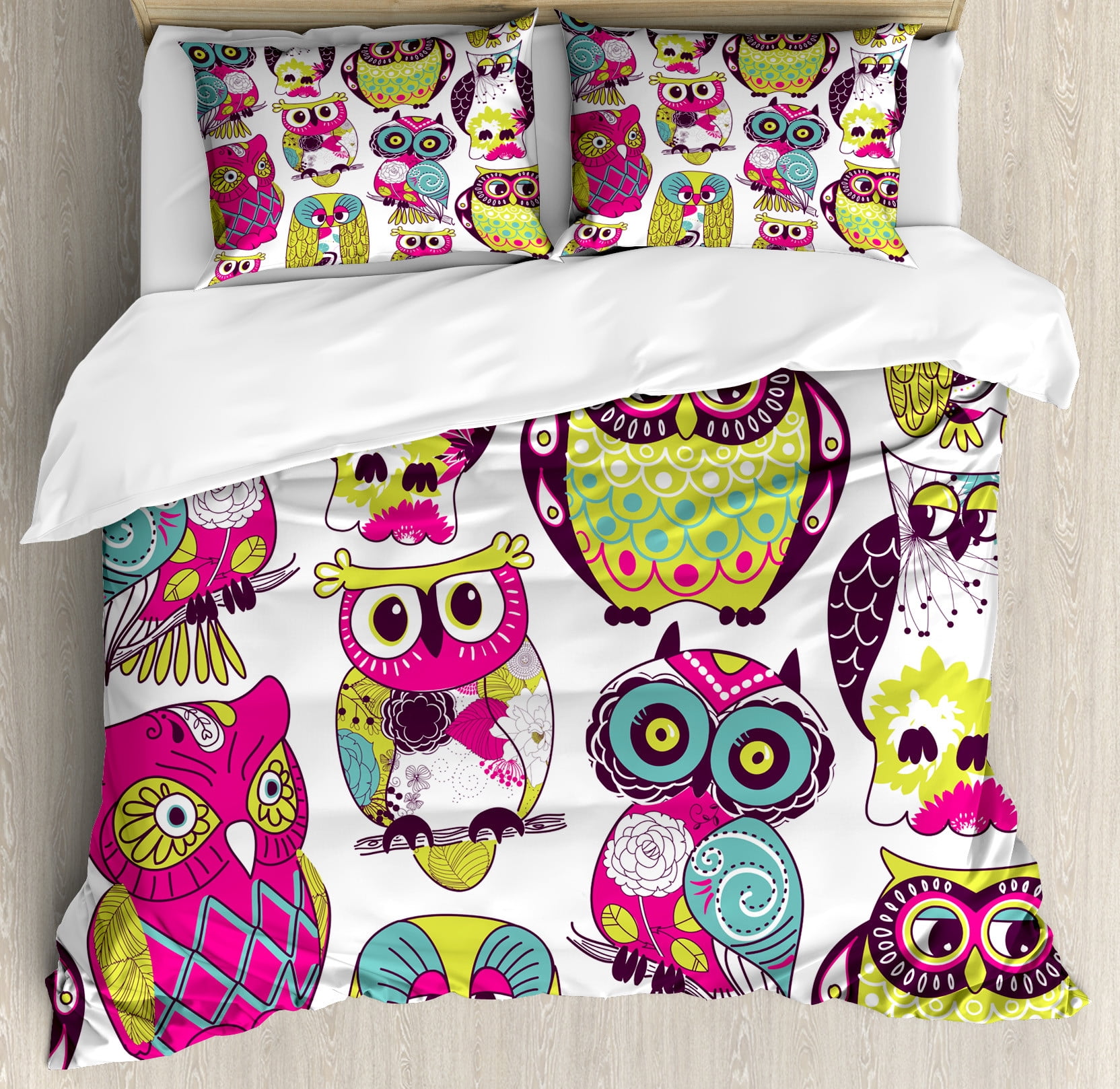 Cartoon Duvet Cover Set, Owl Eyes Funny Best Friends Forever Animal ...