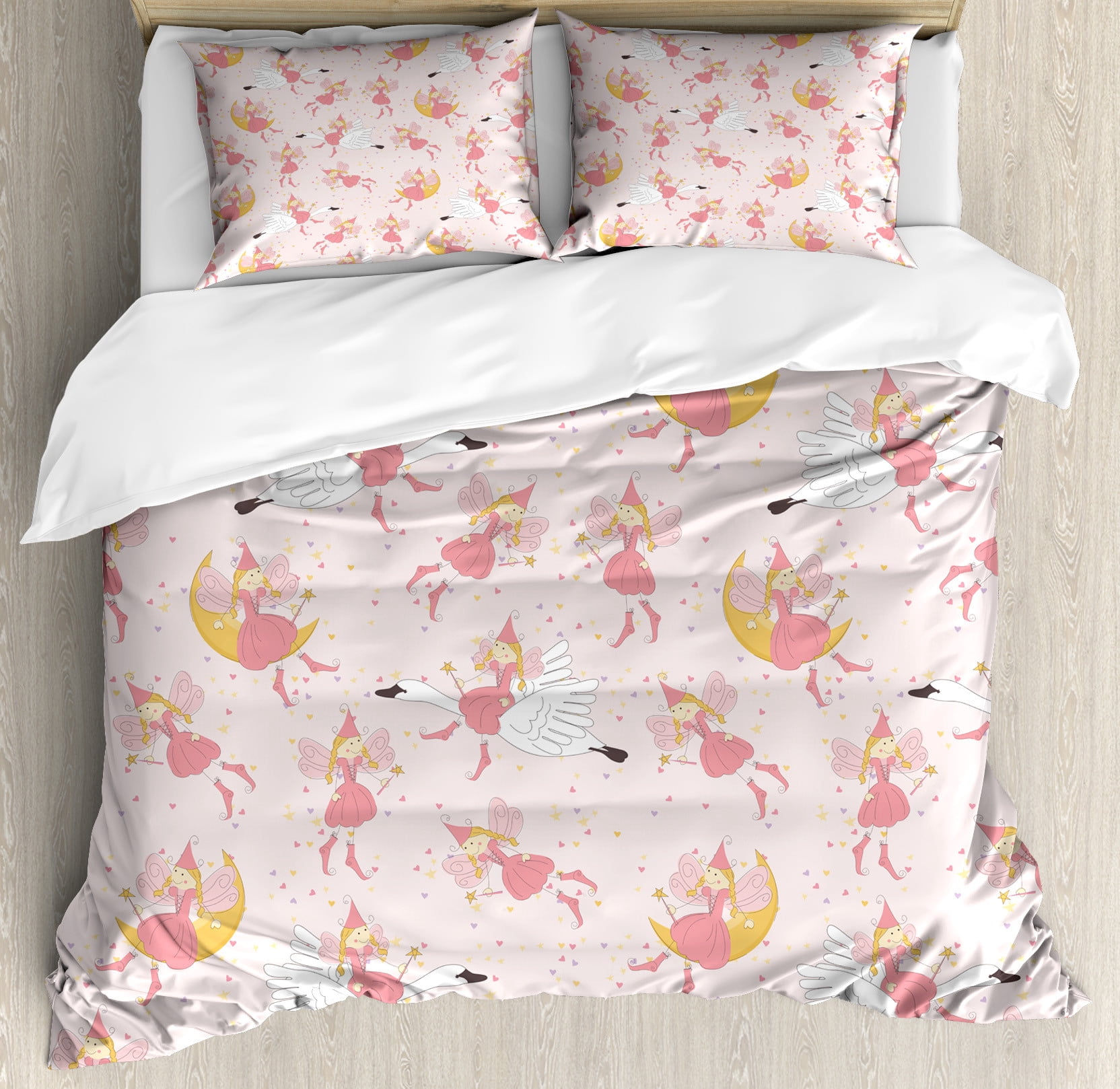 Cartoon Duvet Cover Set, Pattern with Flying Fairies Setting on Moon ...
