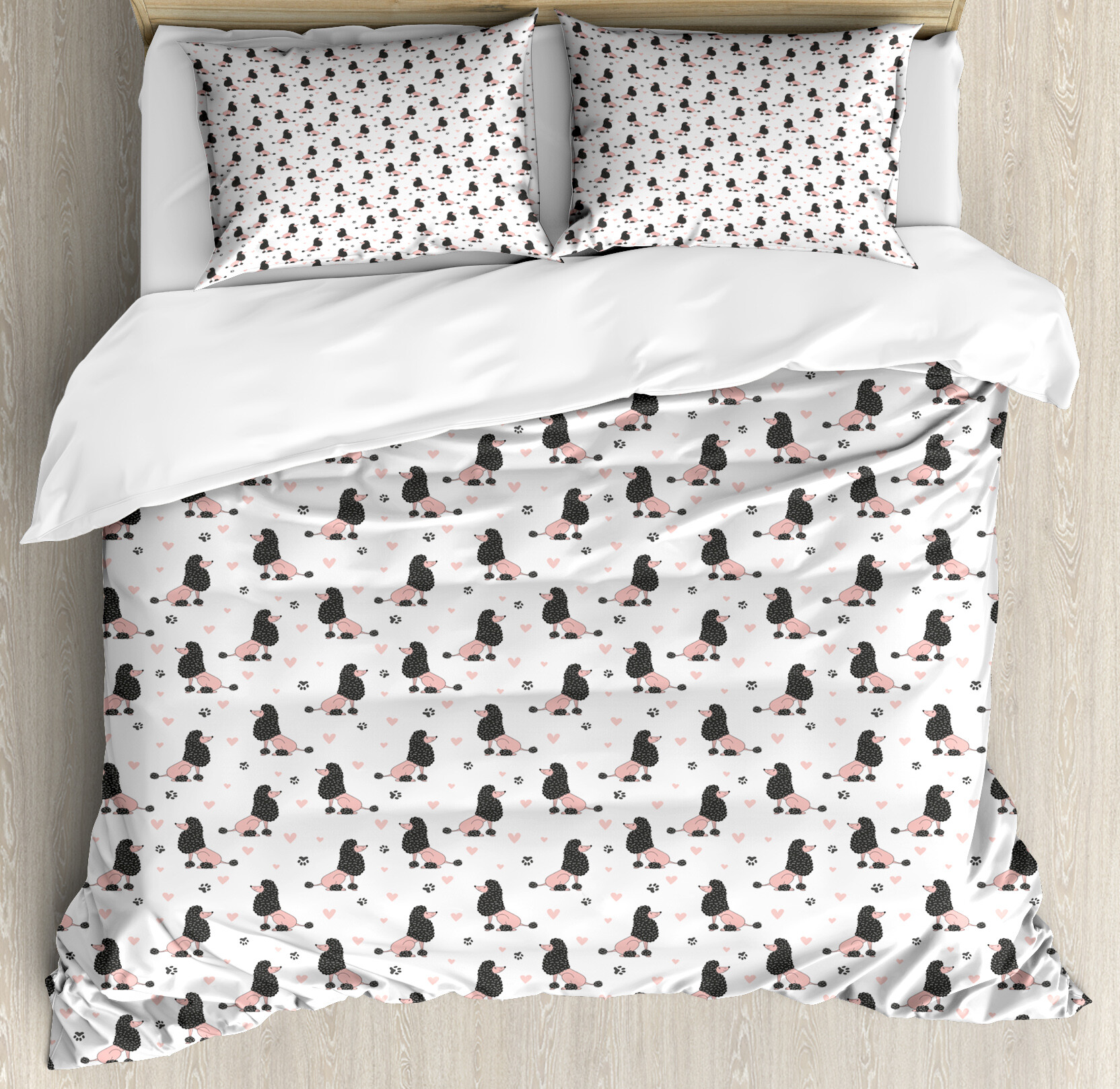 Cartoon Duvet Cover Set, Poodle Dog Paws Hearts Funny Animal Girls ...