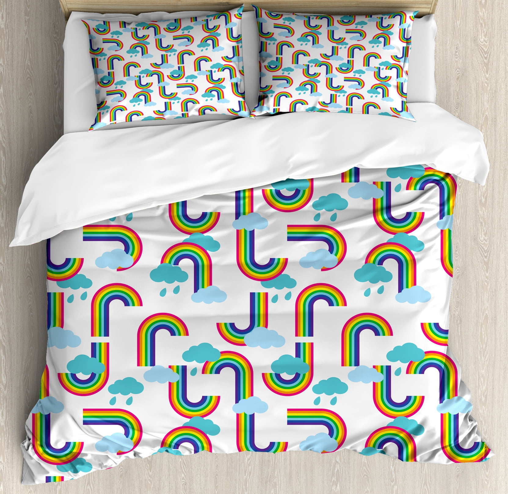 Cartoon Duvet Cover Set, Repeating Themed Pattern of Rainbows and ...