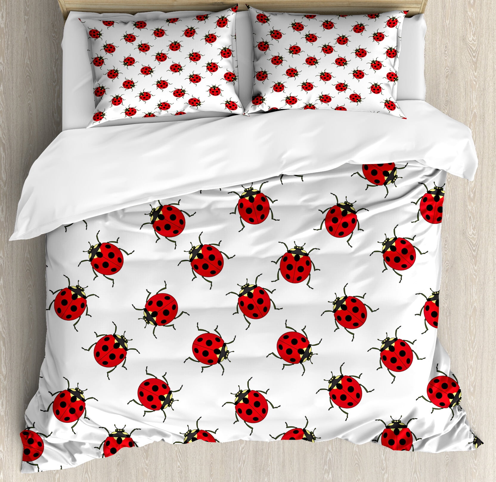 Cartoon Duvet Cover Set, Repetitive Ladybugs Pattern of Dotted Marked ...