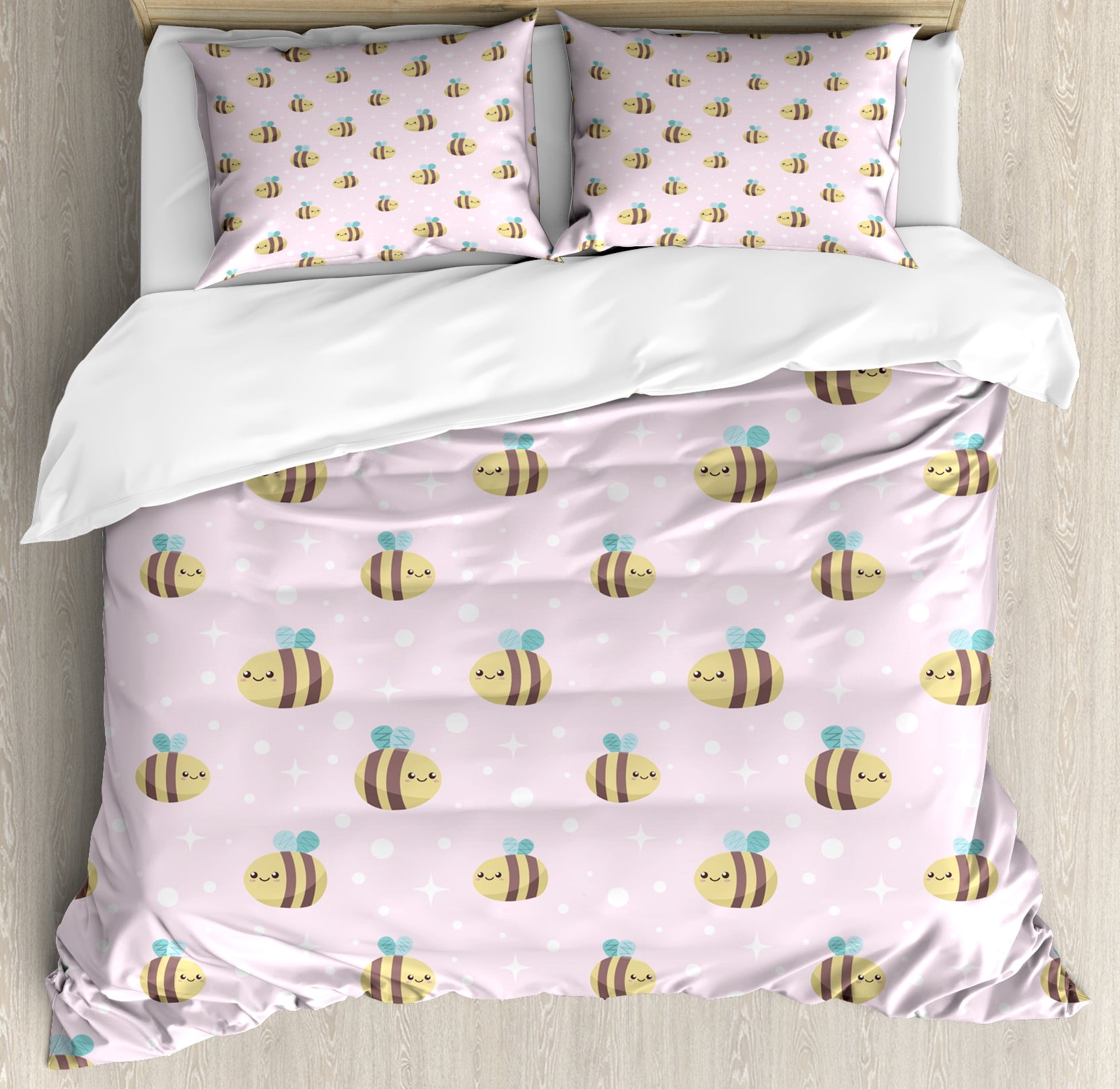 Cartoon Duvet Cover Set, Repetitive Smiling Bees Buzz Joyful Animals ...