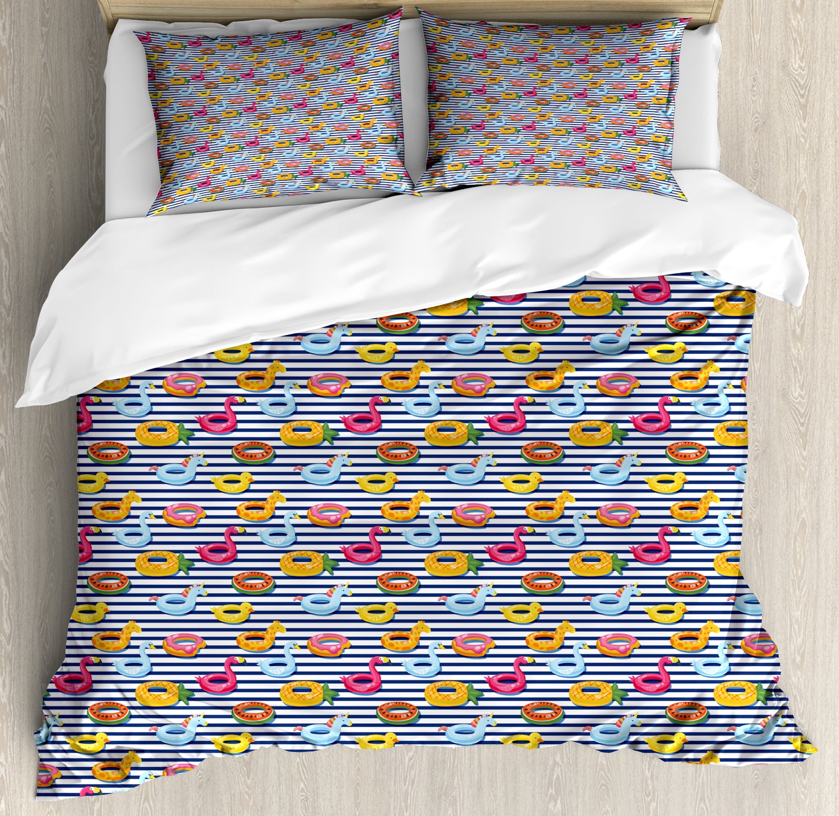 Cartoon Duvet Cover Set, Summer Holiday Swimming Pool Float Rings on ...