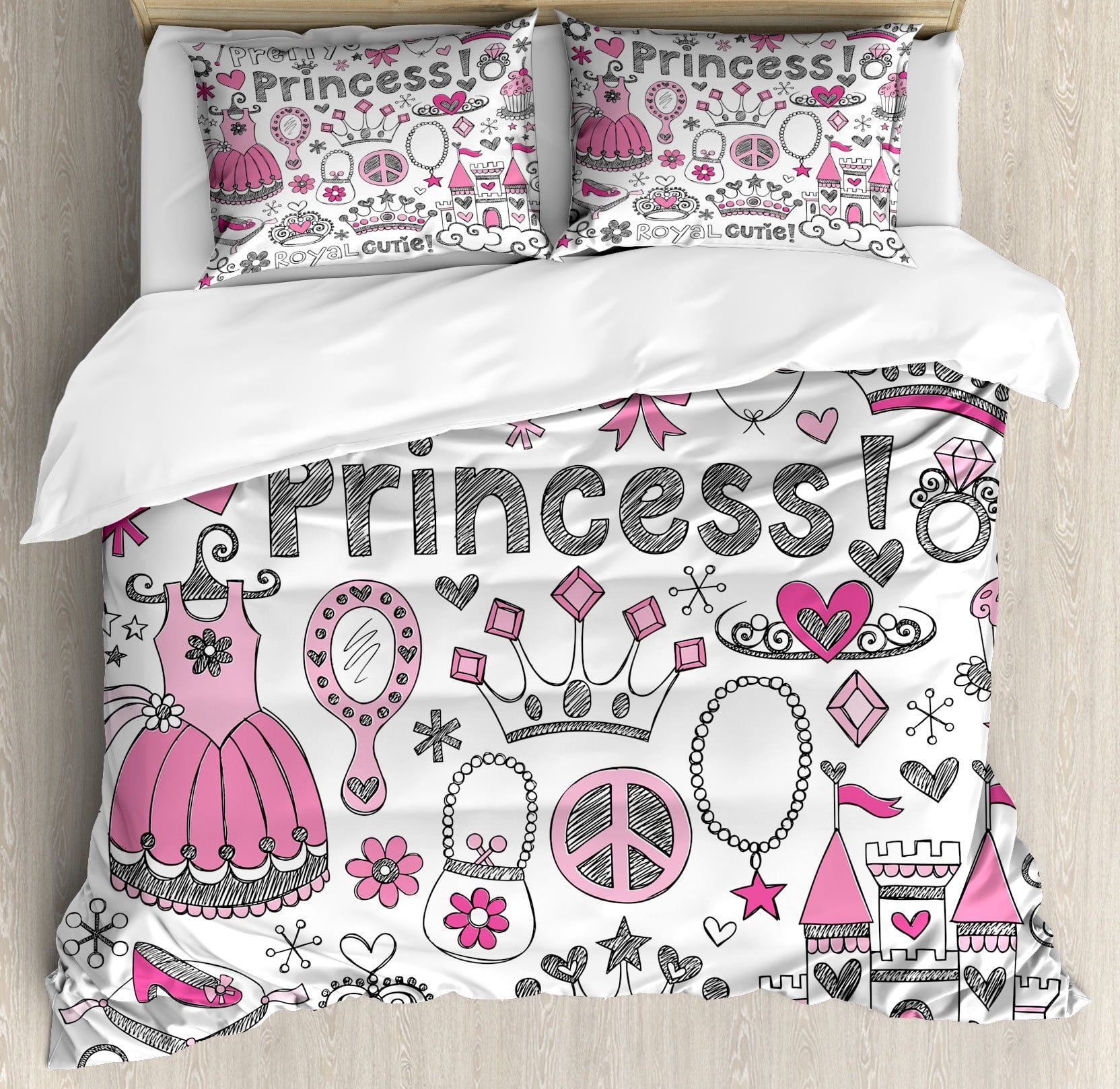Cartoon Duvet Cover Set, Tale Cartoon Tiara Crown Notebook Doodle ...