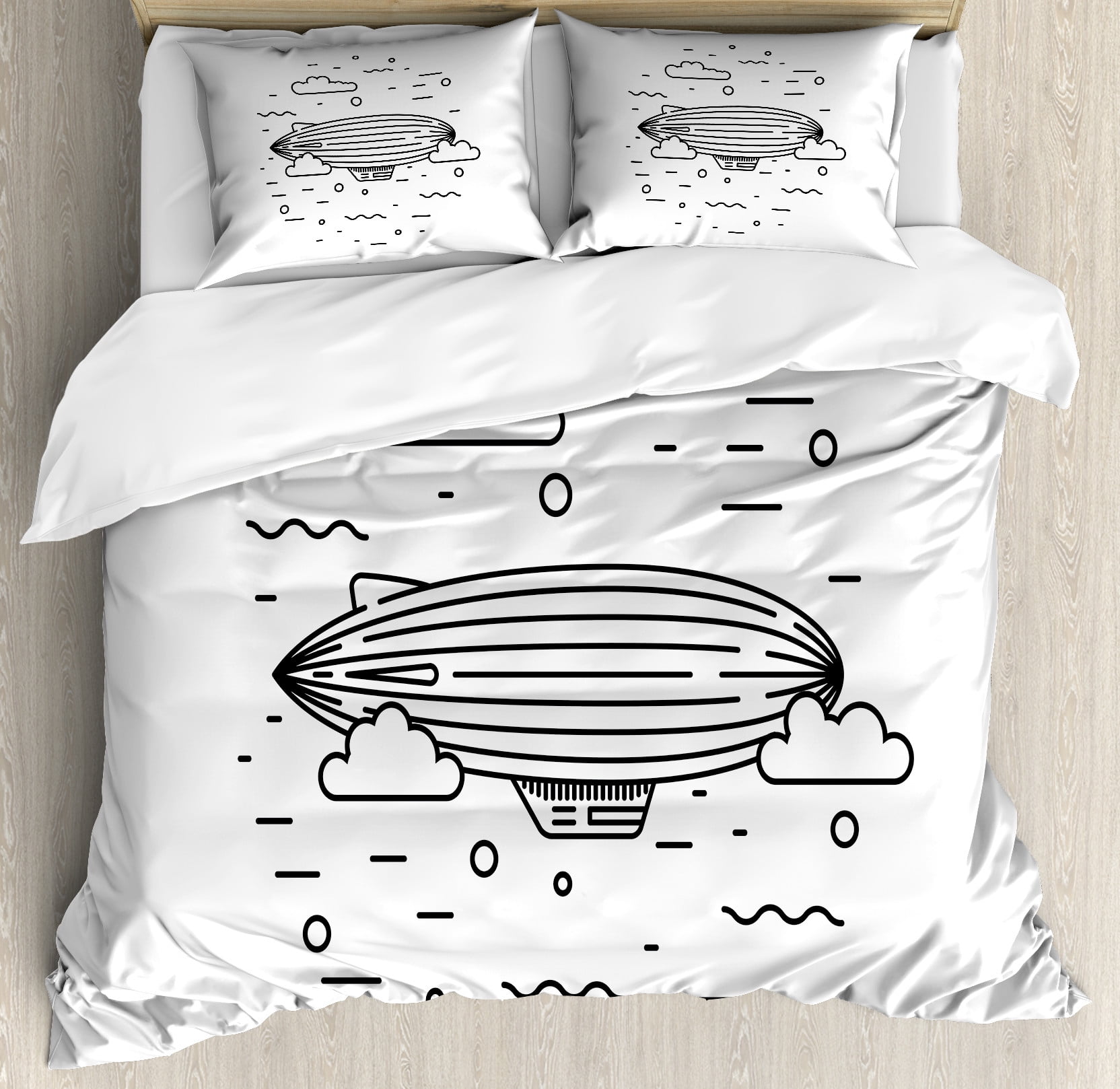 Cartoon Duvet Cover Set, Themed Heat Balloon with Clouds and Circles ...