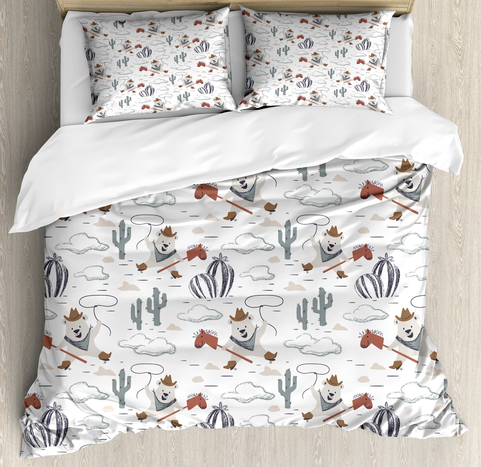 Cartoon Duvet Cover Set, Wild West Pattern with Cowboy Bear Cacti ...