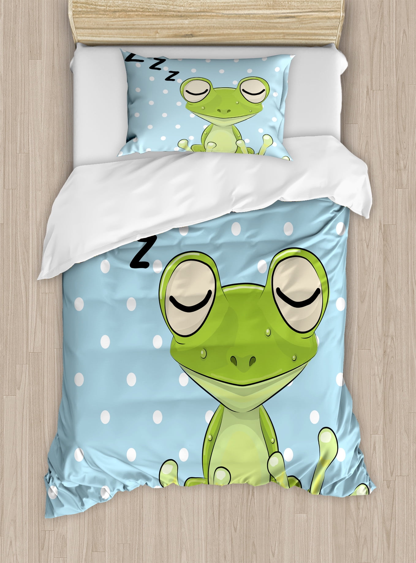 Cartoon Duvet Cover Sets, Sleeping Prince Frog in a Cap Polka Dots ...