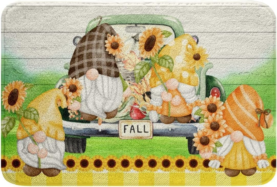 Cartoon Dwarf Theme Bathroom Rugs Sunflower Floral Printed Door Mat for ...