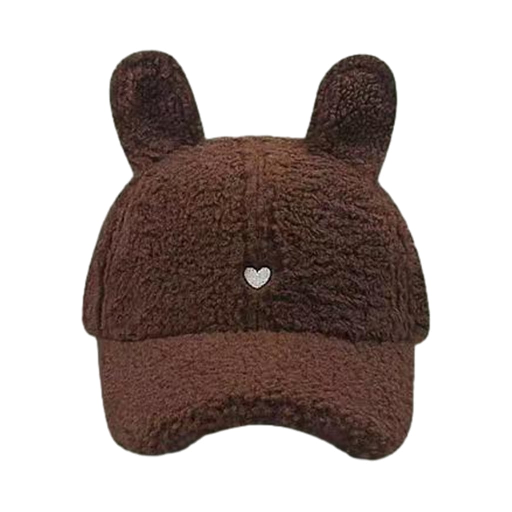 Cartoon Ear Plush Baseball Hat for Women Winter Warm Fleece Baseball ...