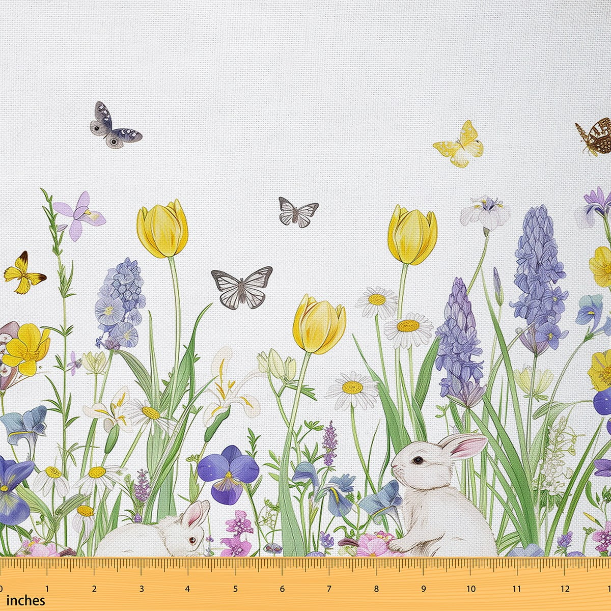 Cartoon Easter Fabric By The Yard, Tulip Petals Rabbits Decorative ...