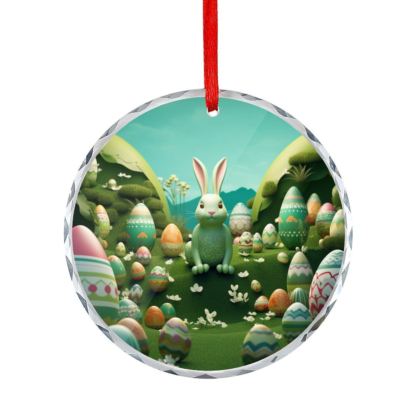 Cartoon Easter Rabbits Eggs Crystal Glass Christmas Ornament Happy ...
