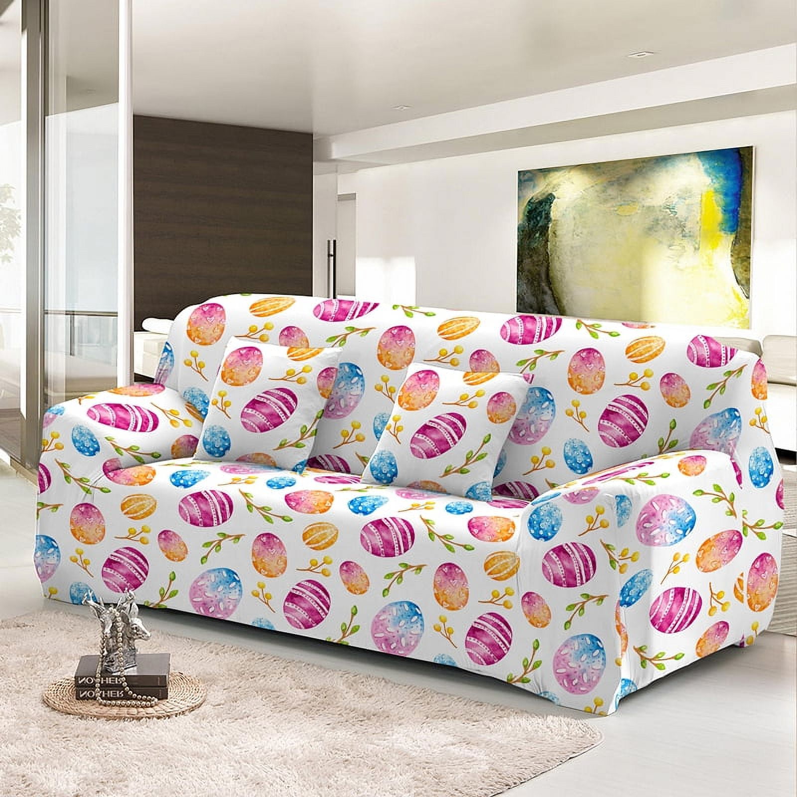Cartoon Egg Stretch Dust-proof Sofa Cover For Living Room r 1/2/3/4 ...
