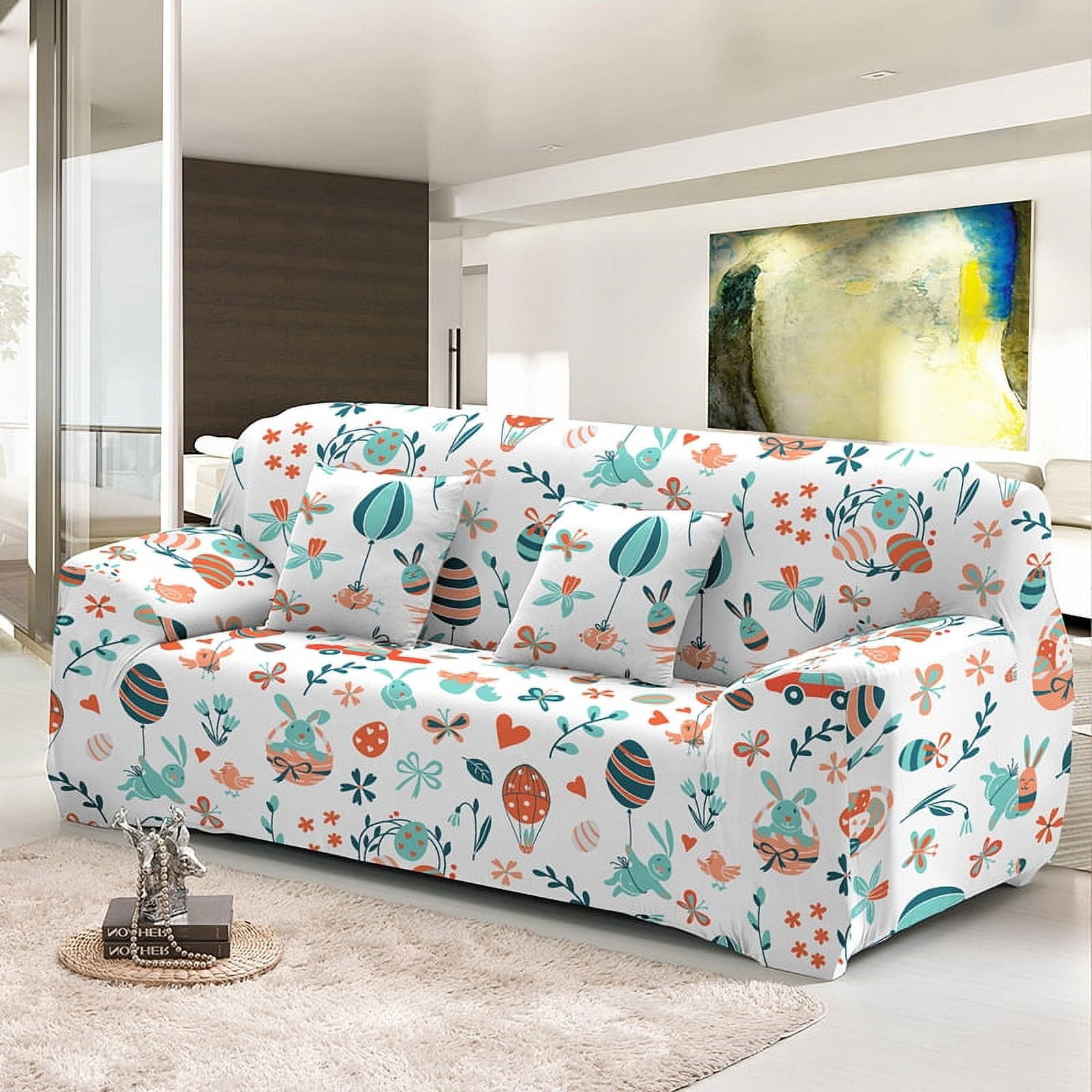 Cartoon Egg Stretch Dust-proof Sofa Cover For Living Room r 1/2/3/4 ...