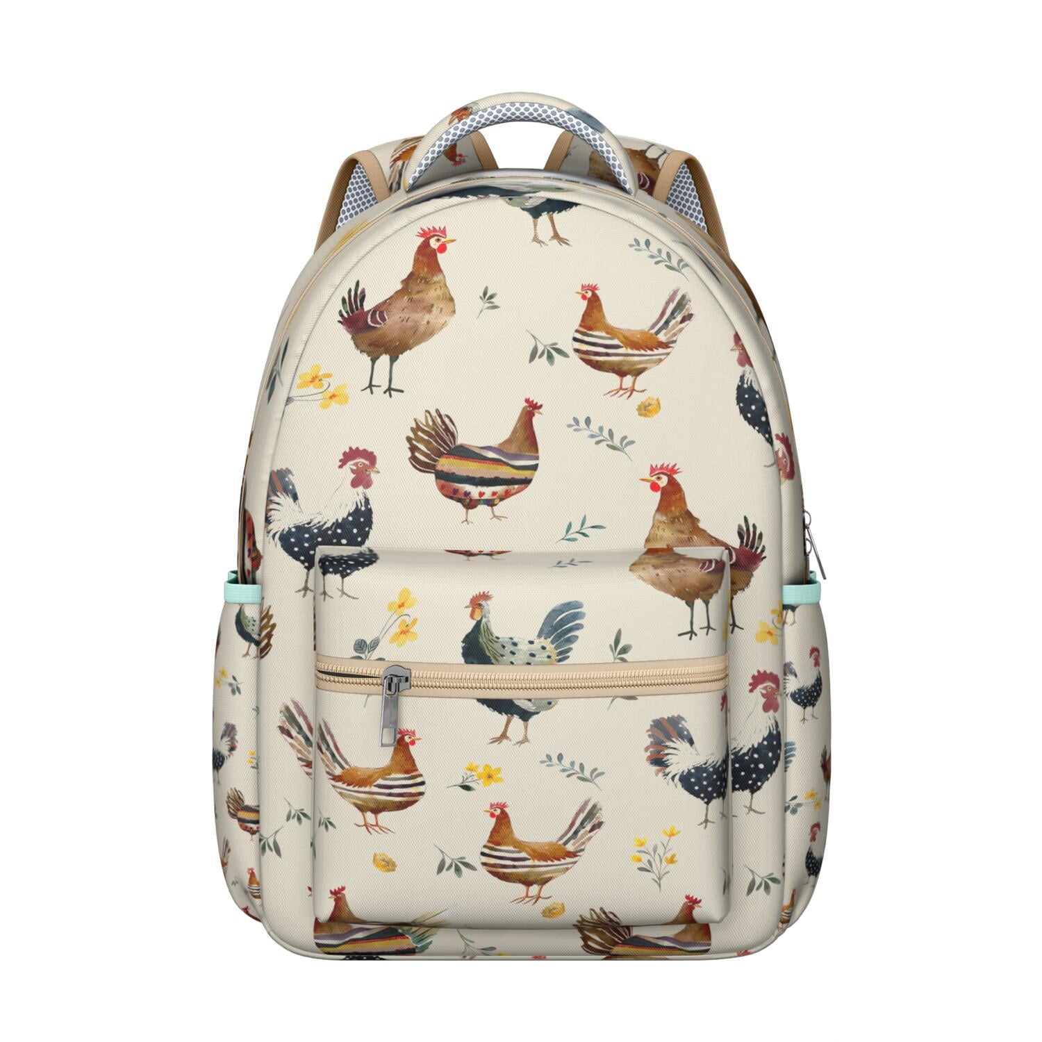 Cartoon Egg and Chick Backpack for Student Farm Chicken Pattern Rustic ...