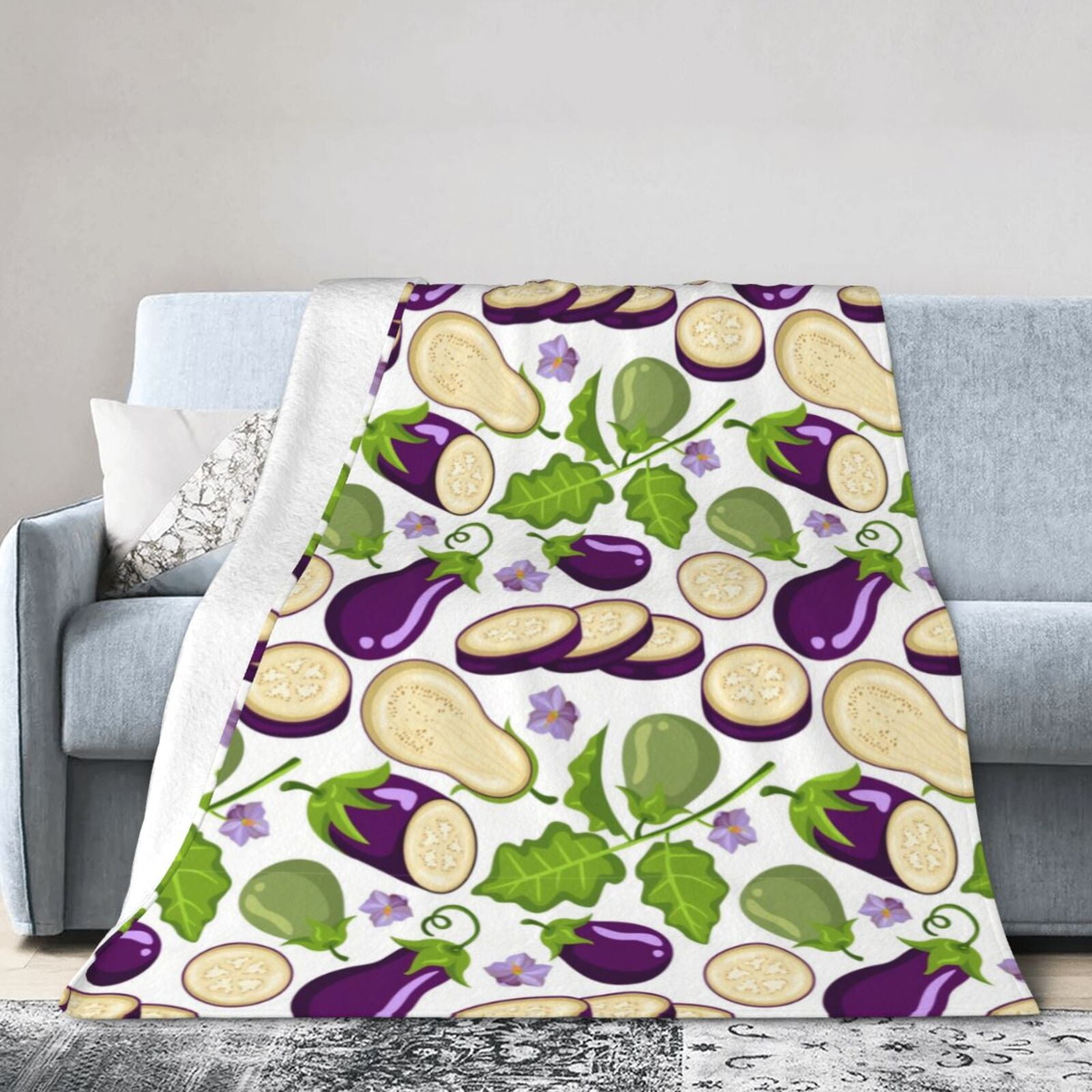 Cartoon Eggplant Pattern Micro Fleece Air Conditioning Blanket Warm ...