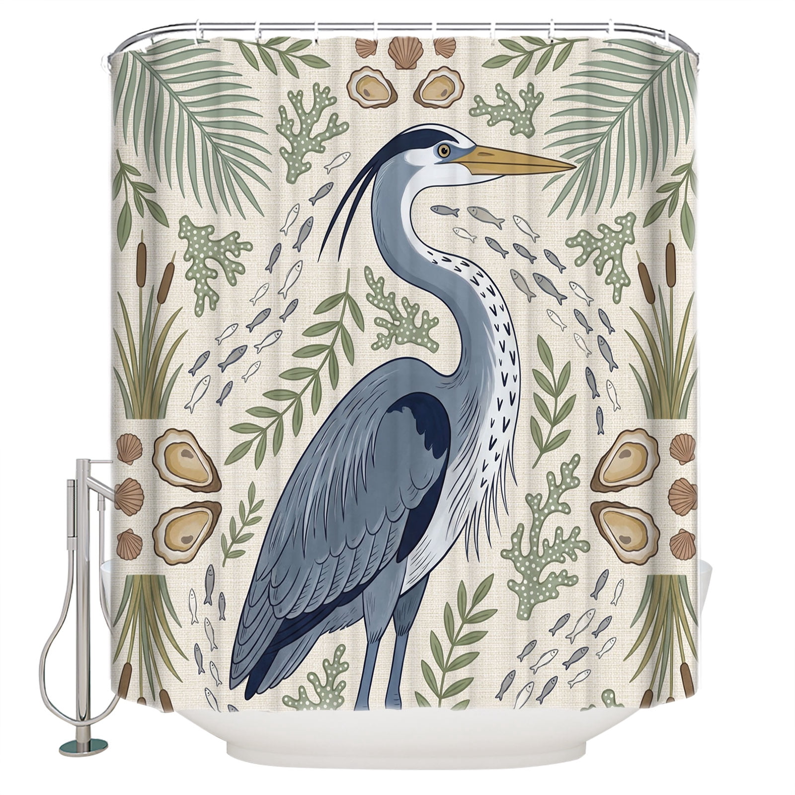 Cartoon Egret Bathroom Shower Curtains with 12 Hooks Polyester ...