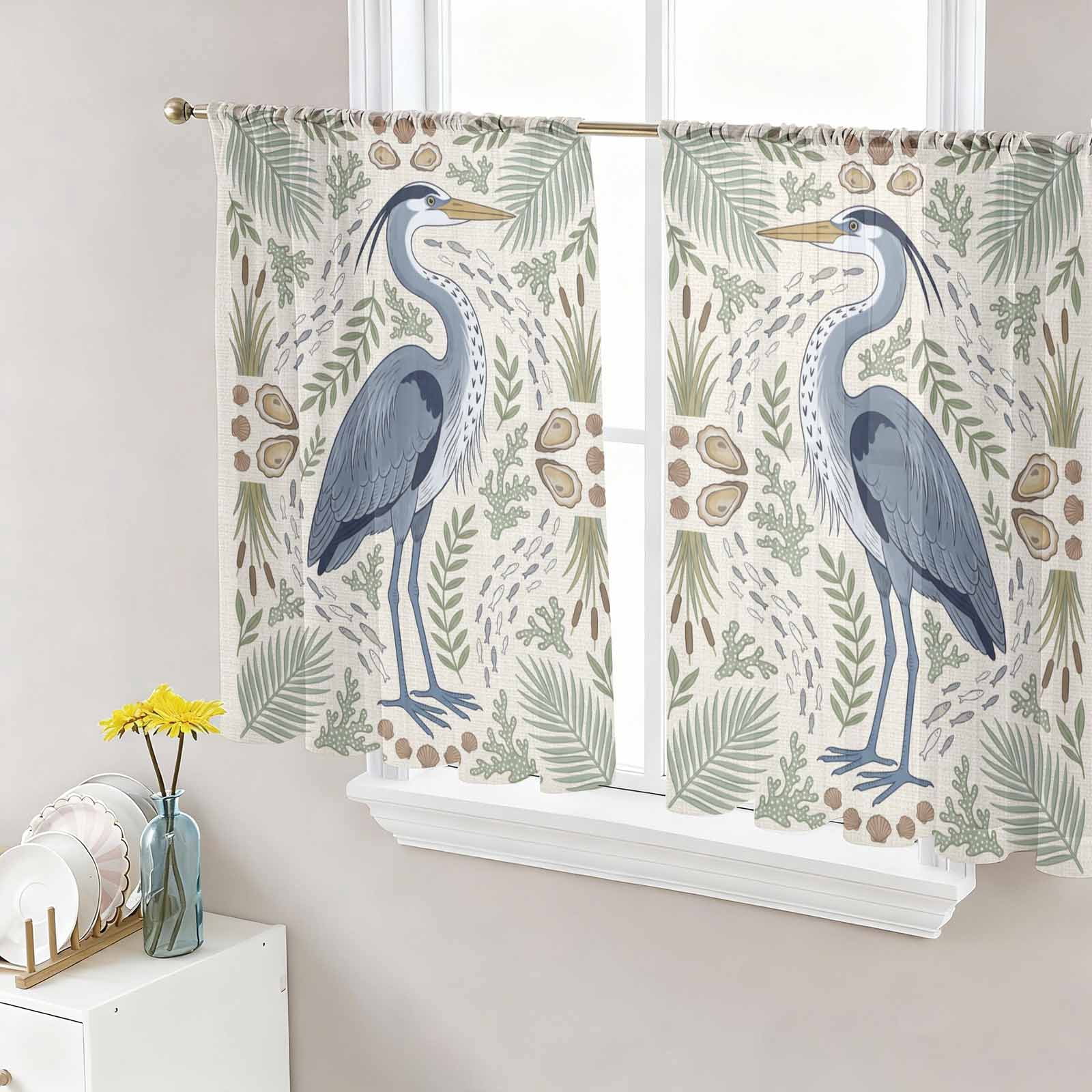 Cartoon Egret Sheer Curtains for Living Room Bedroom Country Bird ...