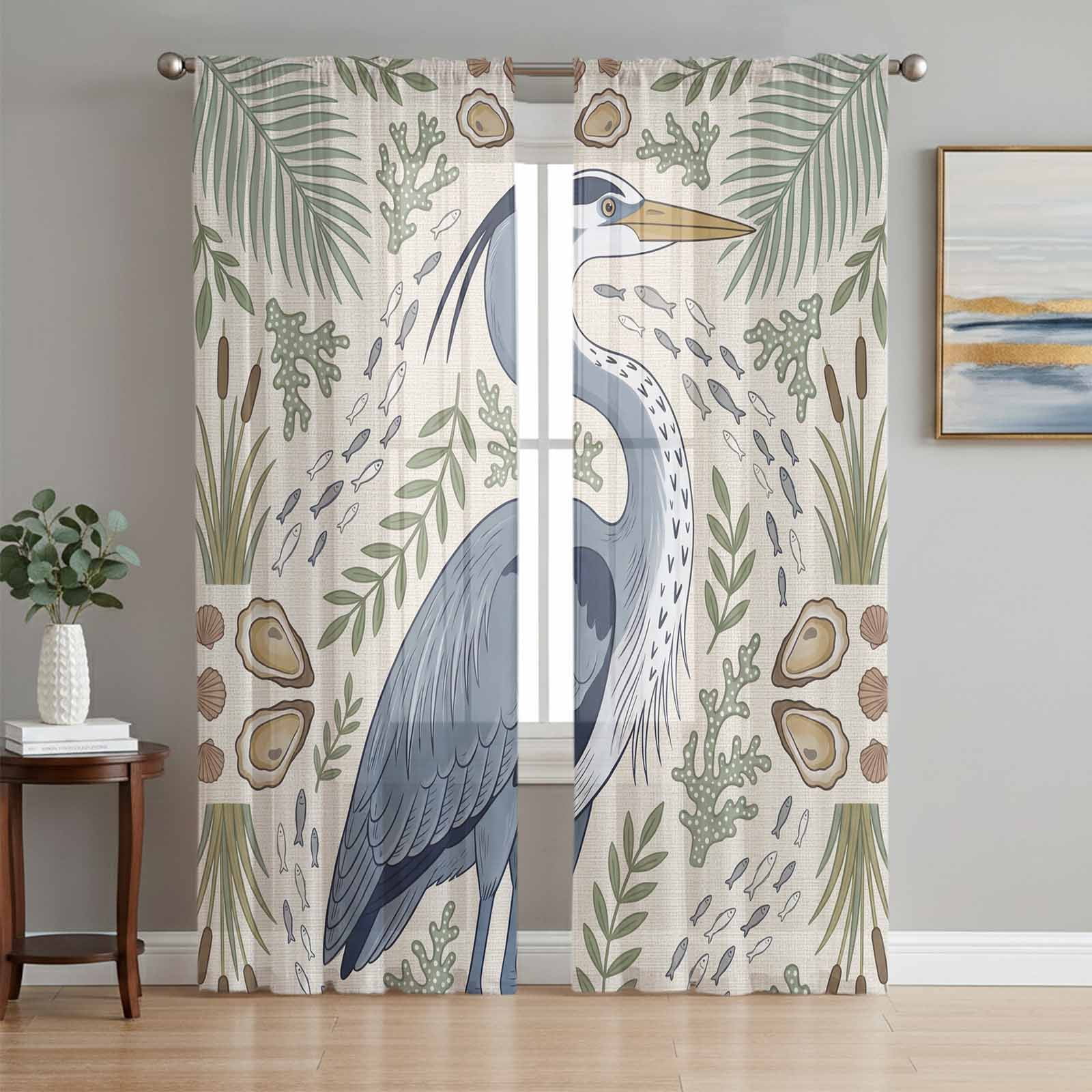Cartoon Egret Sheer Curtains for Living Room Bedroom Country Bird ...