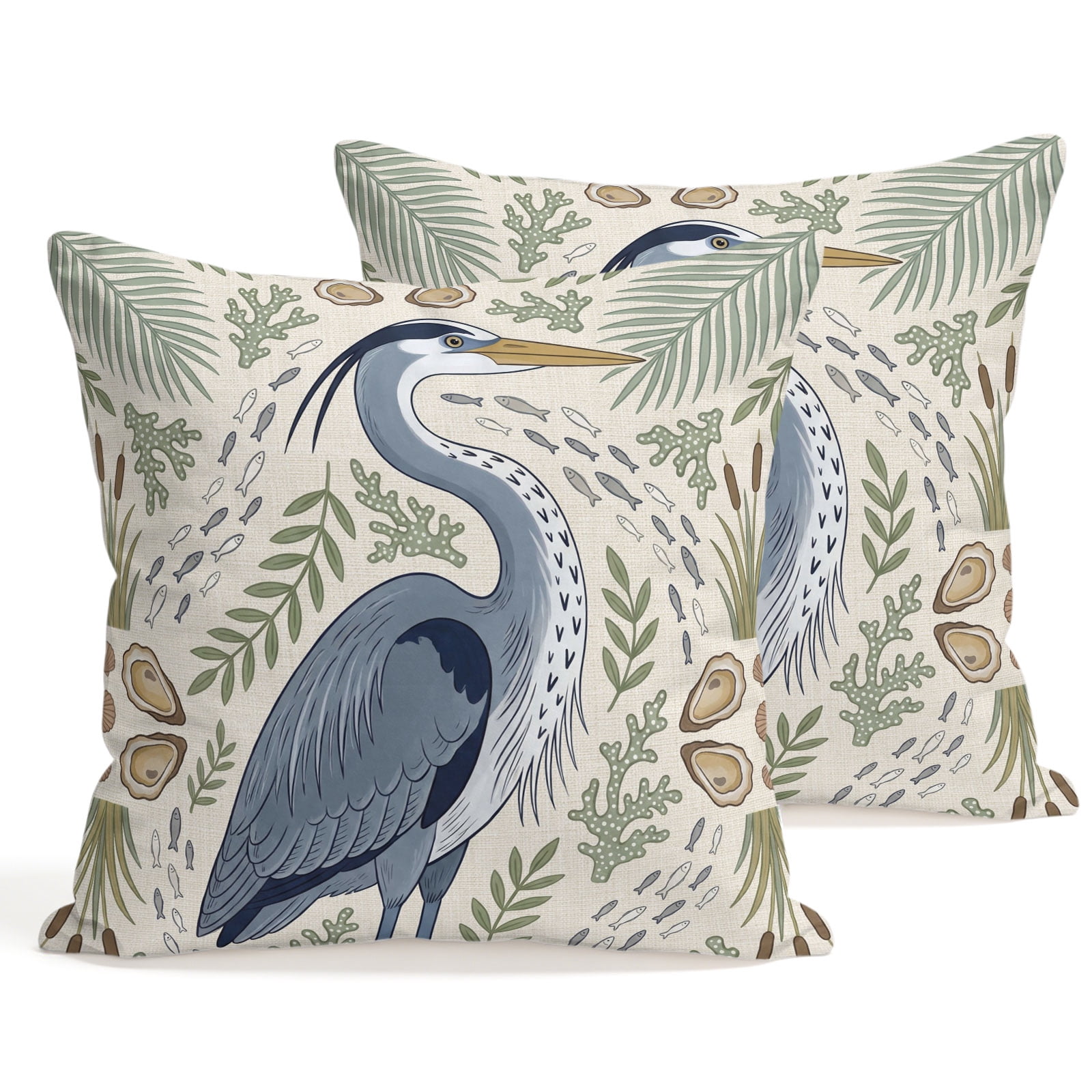 Cartoon Egret Throw Pillow Covers 16 x 16 Inch Pillow Covers Set of 2 ...