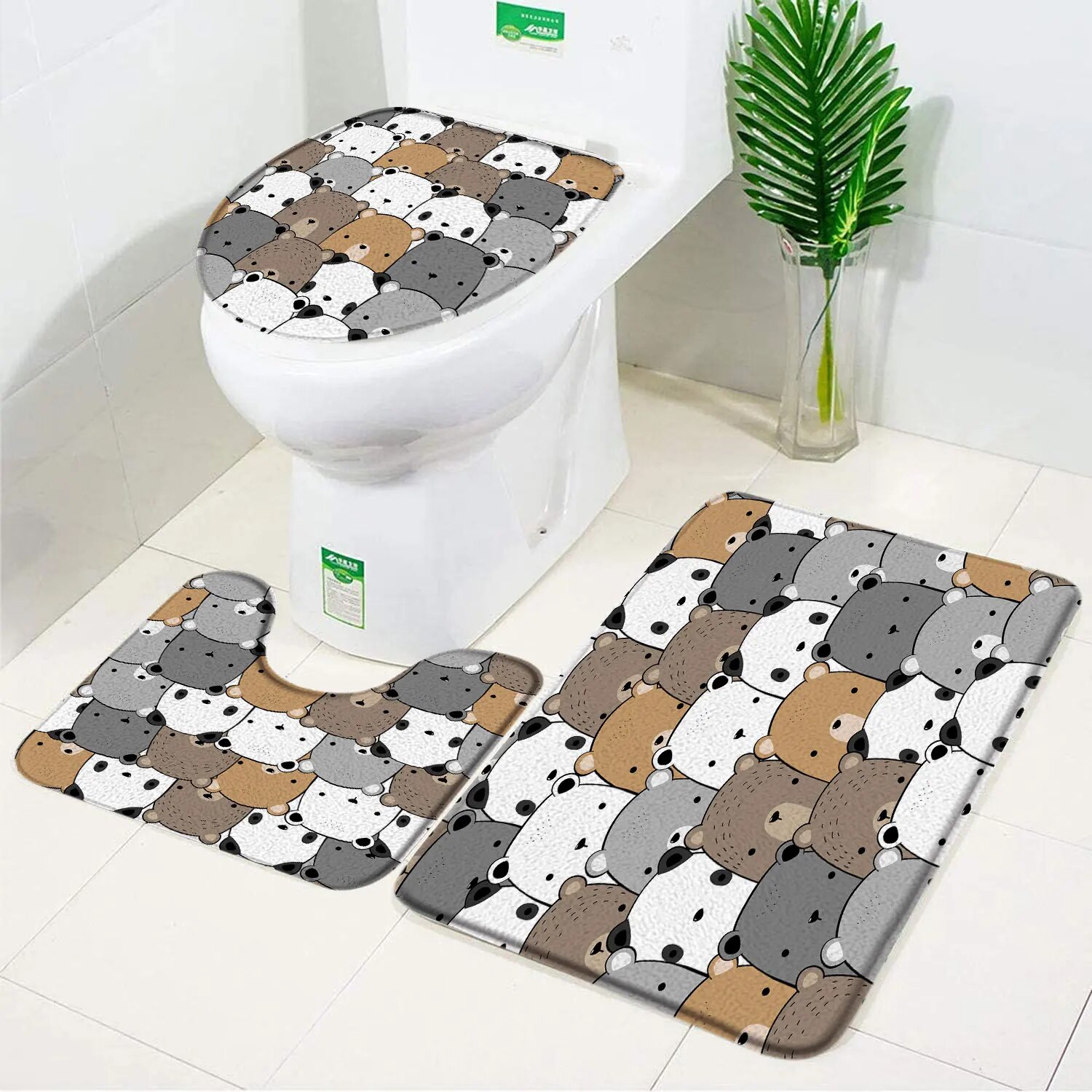 Cartoon Elephant Bath Mat Set Cute Animal Kid Bathroom Decoraction Anti ...
