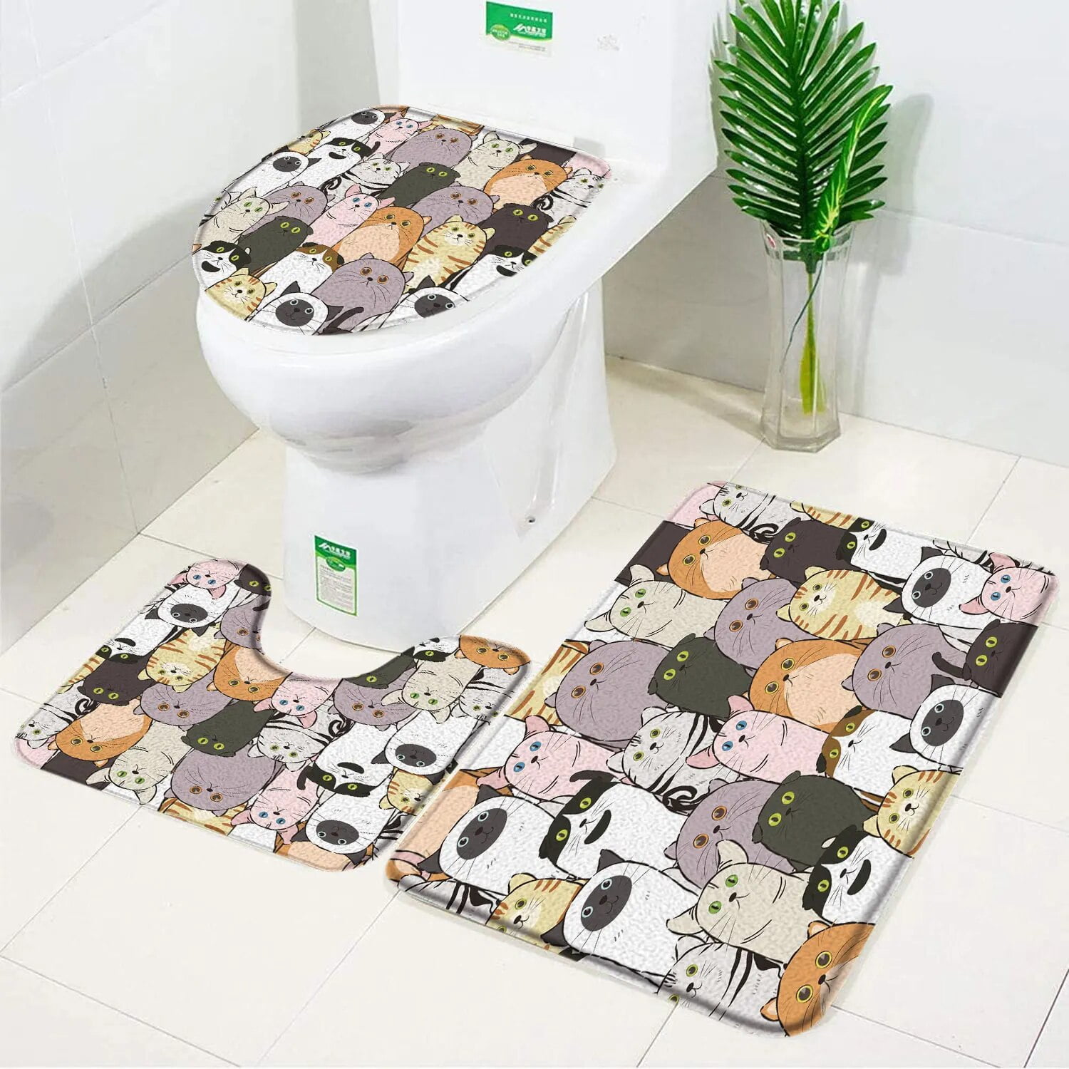Cartoon Elephant Bath Mat Set Cute Animal Kid Bathroom Decoraction Anti ...