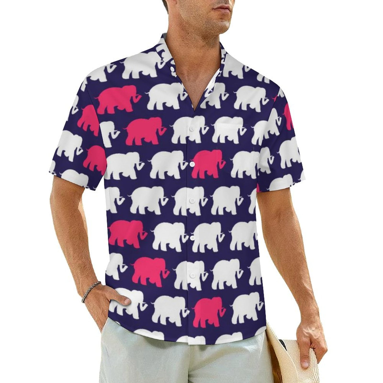 Cartoon Elephant Beach Shirt Men Abstract Animal Design Trendy Casual ...