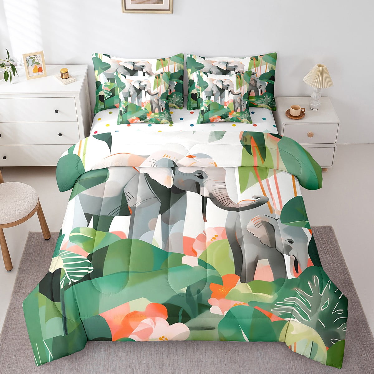 Cartoon Elephant Bedding Set Twin Size 7 Pcs,Wild Animal Bed in a Bag ...