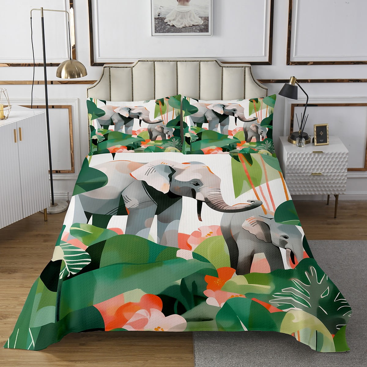 Cartoon Elephant Coverlet Set Animal Bedspread Set Twin Jungle Wildlife ...