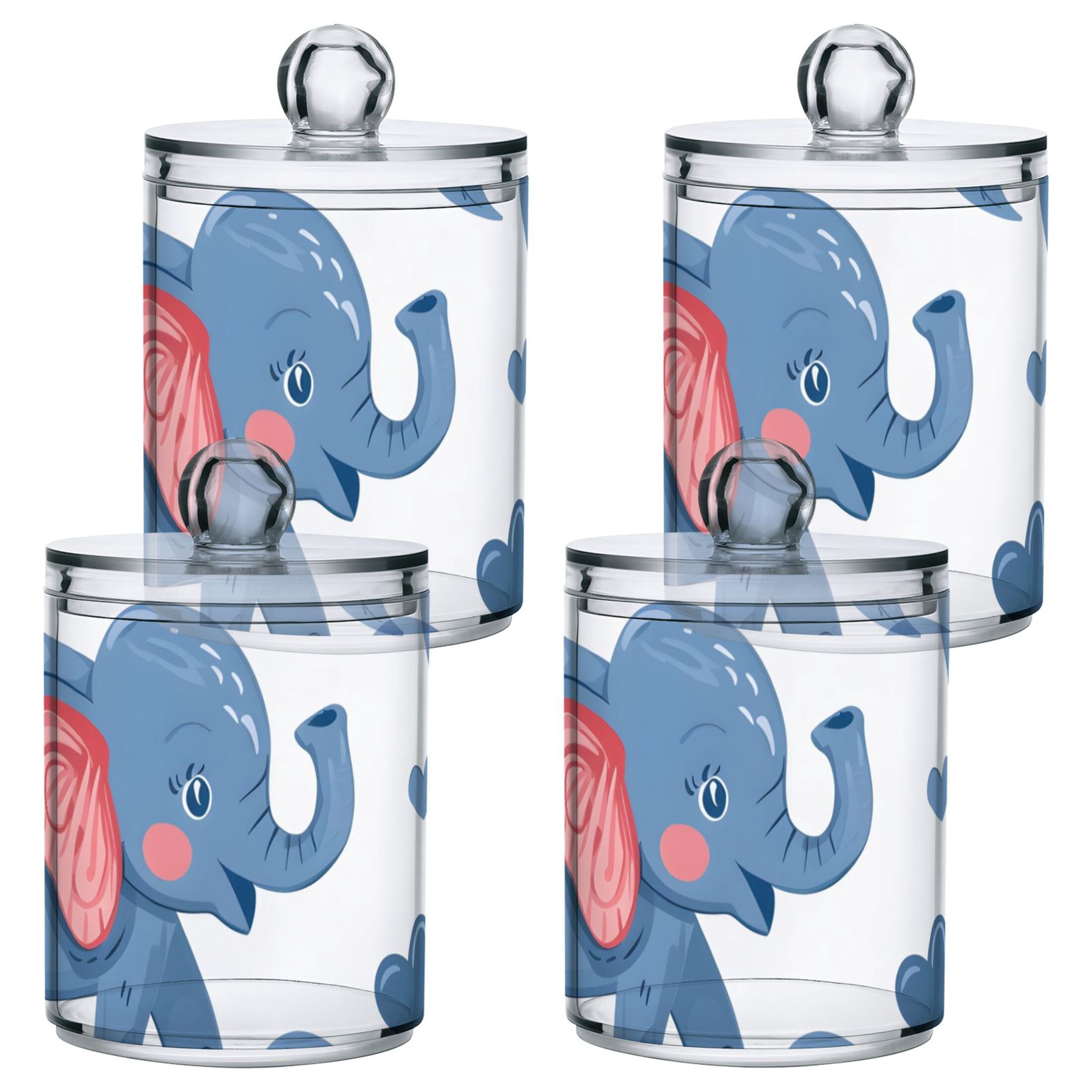 Cartoon Elephant Cute Hearts Translucent Plastic Cans Storage Canisters ...