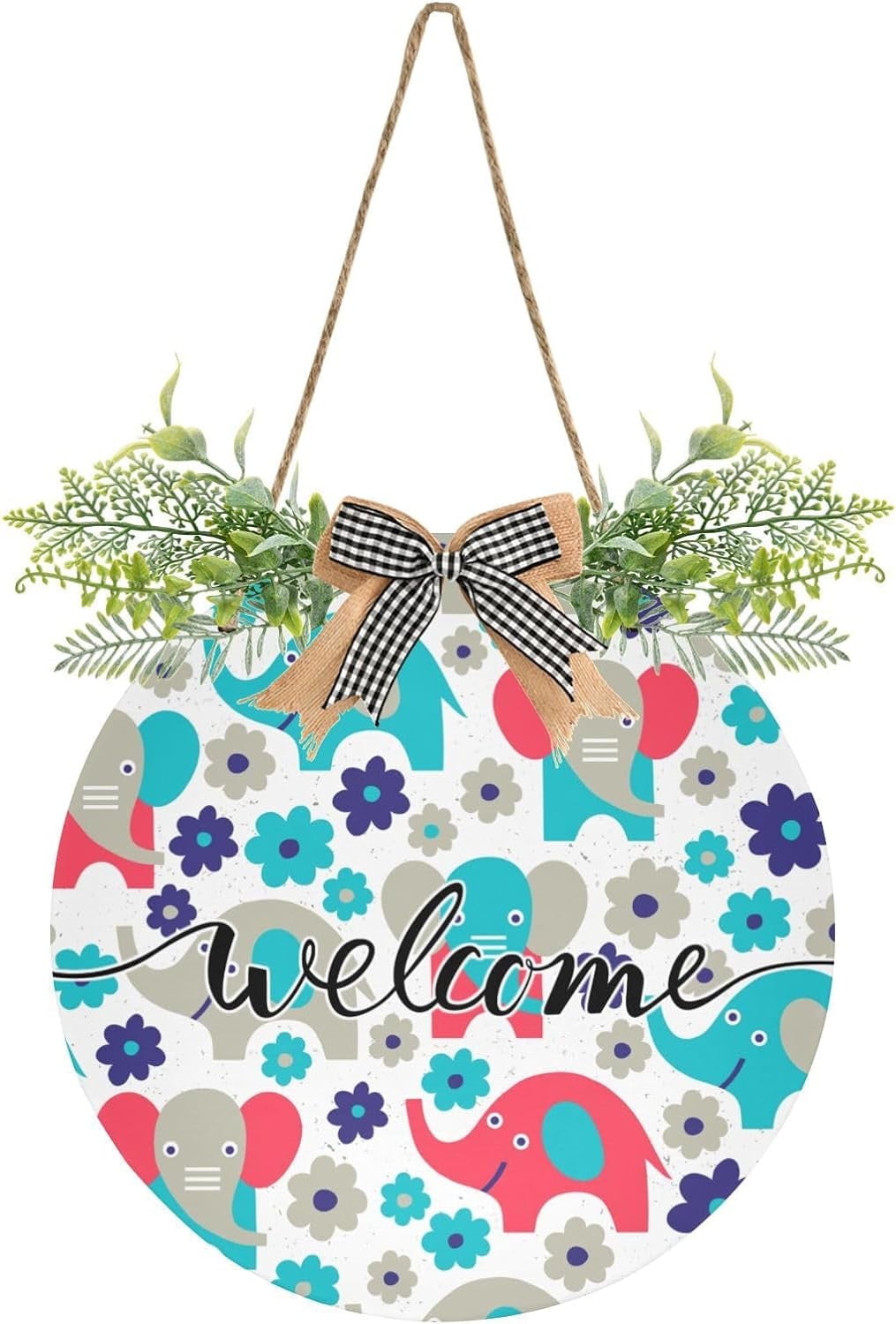 Cartoon Elephant Floralbohemian Retro Elephant Welcome Sign Farmhouse ...