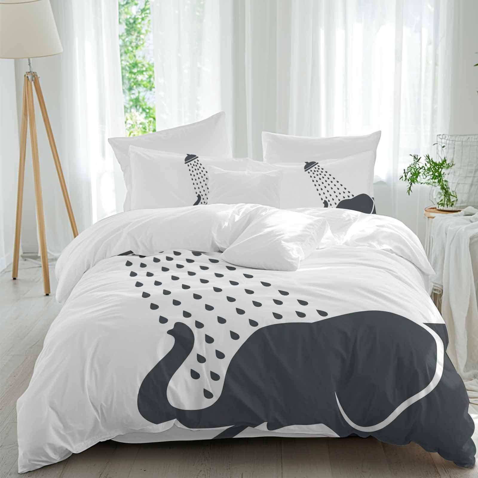 Cartoon Elephant Full Size Bed Set,Funny Grey White Animal Pattern ...
