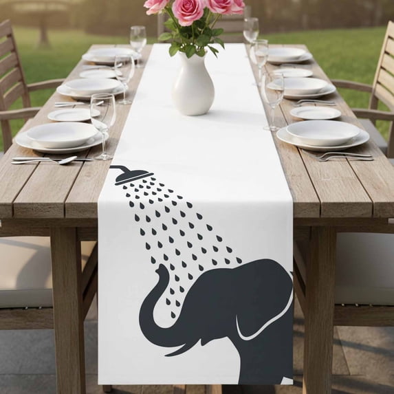Cartoon Elephant Table Runner 13x36in Non-Slip Cotton Linen Table ...