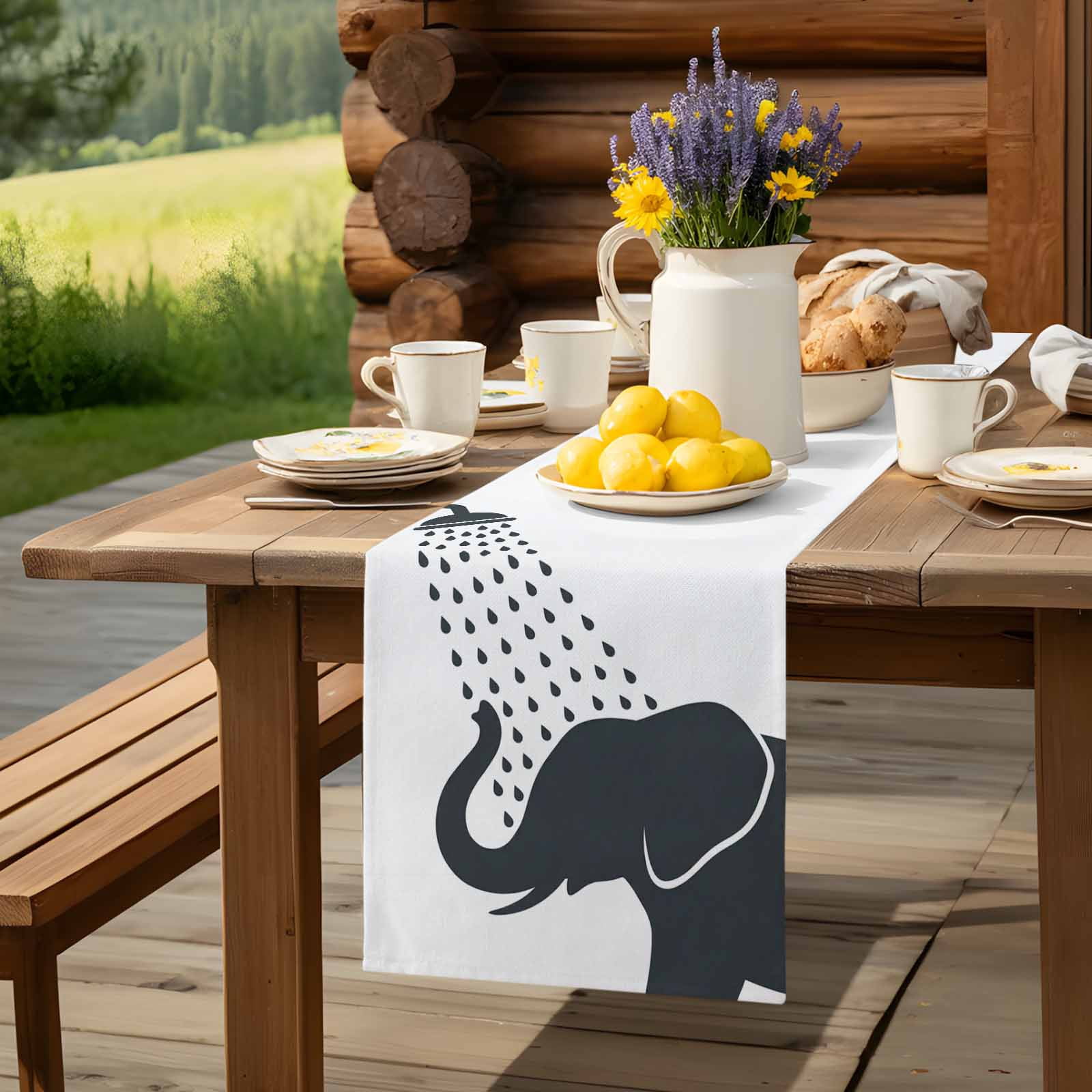 Cartoon Elephant Table Runner 13x90in Non-Slip Cotton Linen Table ...