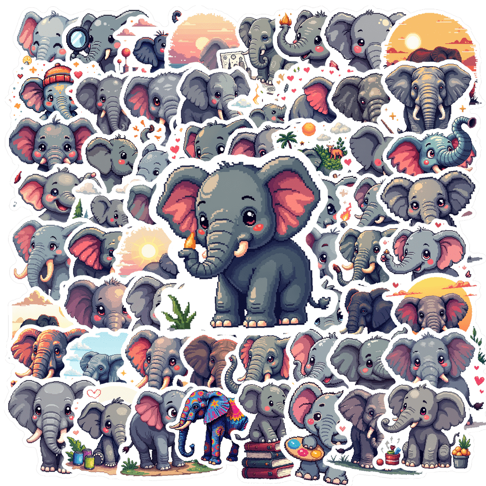 Cartoon Elephant Theme Stickers, Waterproof Elephant Theme Sticker for ...