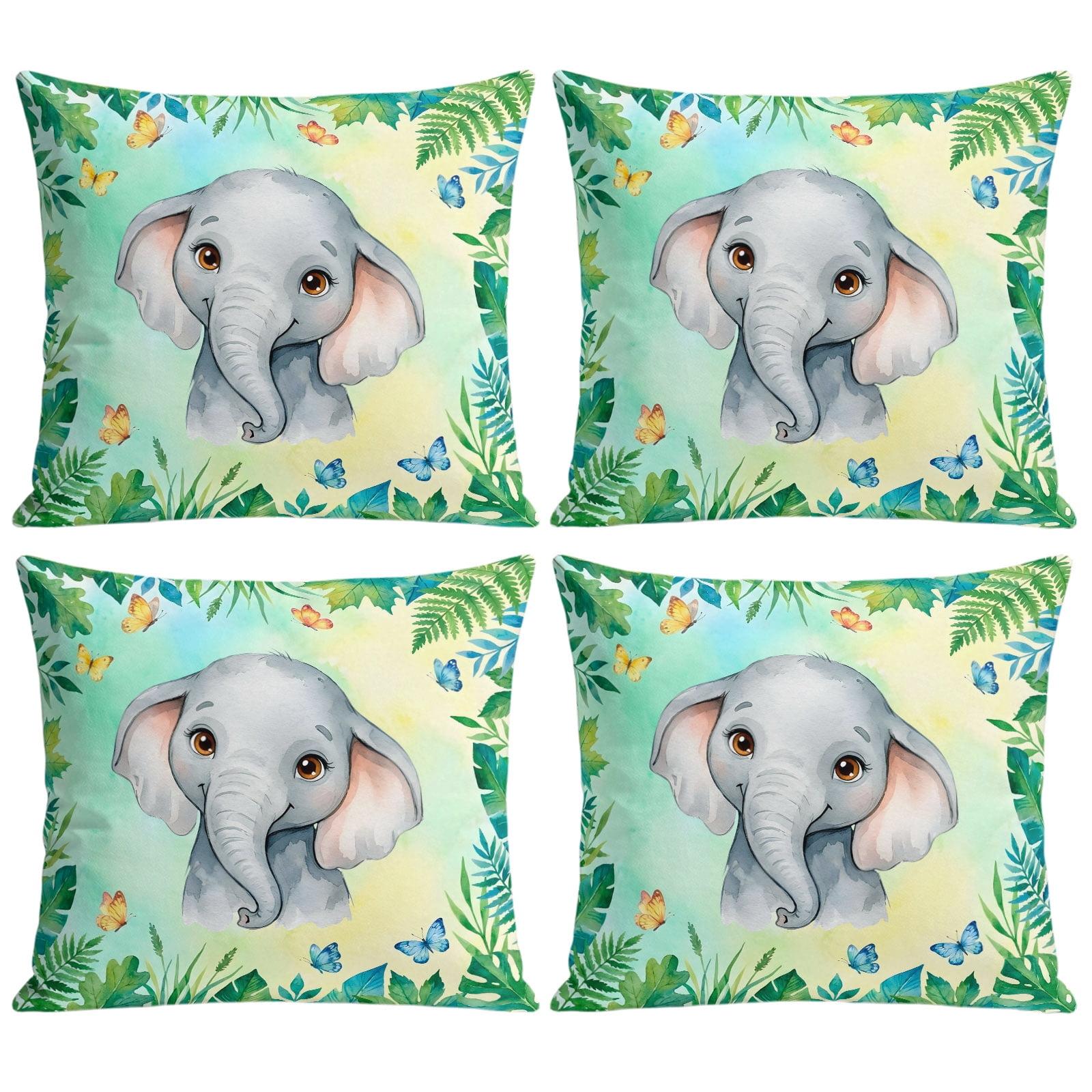 Cartoon Elephant Throw Pillow Covers 18 x 18 Inch Pillow Covers Set of ...