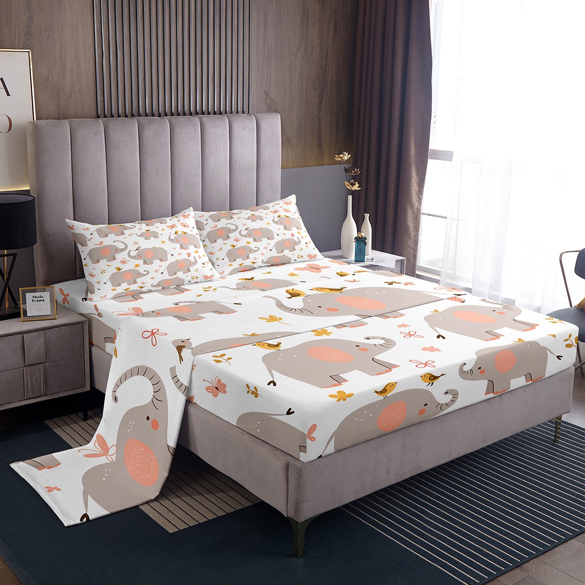 Cartoon Elephant Twin Bed Sheets Cute Animal Elephant Sheets Rustic ...