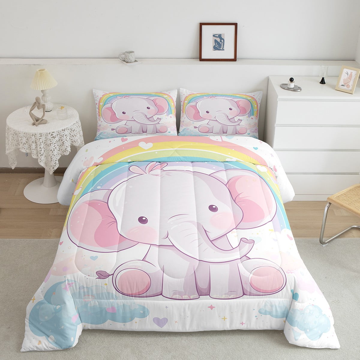 Cartoon Elephant Twin Comforter Set,Rainbow Elephant Bedding Set,Lovely ...
