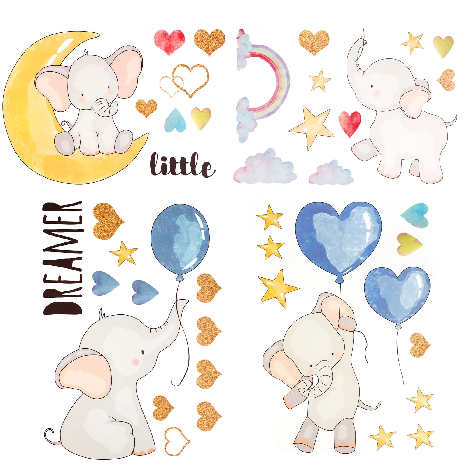 Cartoon Elephant Wall Art Mural, Self-Adhesive Removable Sticker Decal ...