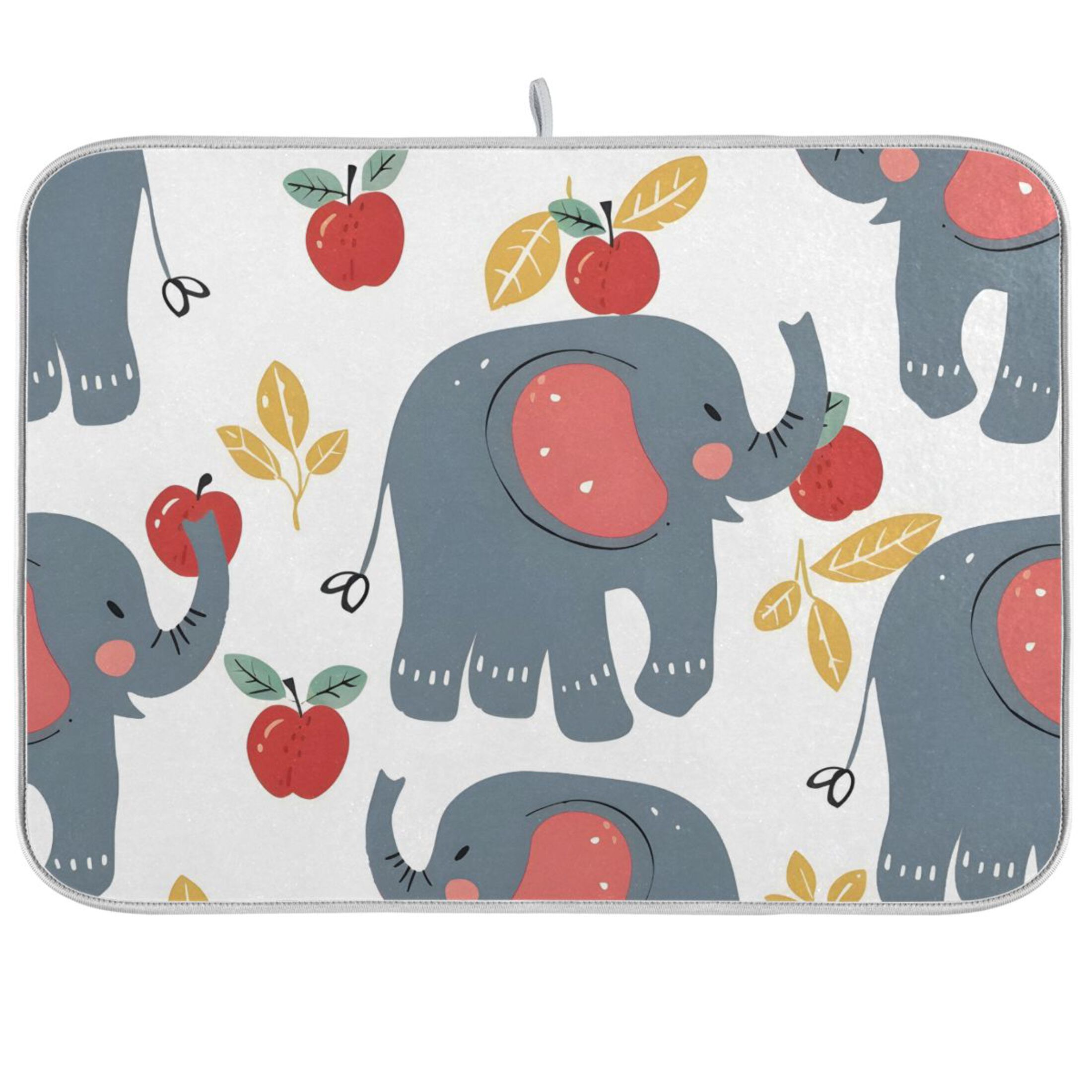 Cartoon Elephants Leaves Fruits Cute Dish Drying Mat Absorption Pad ...