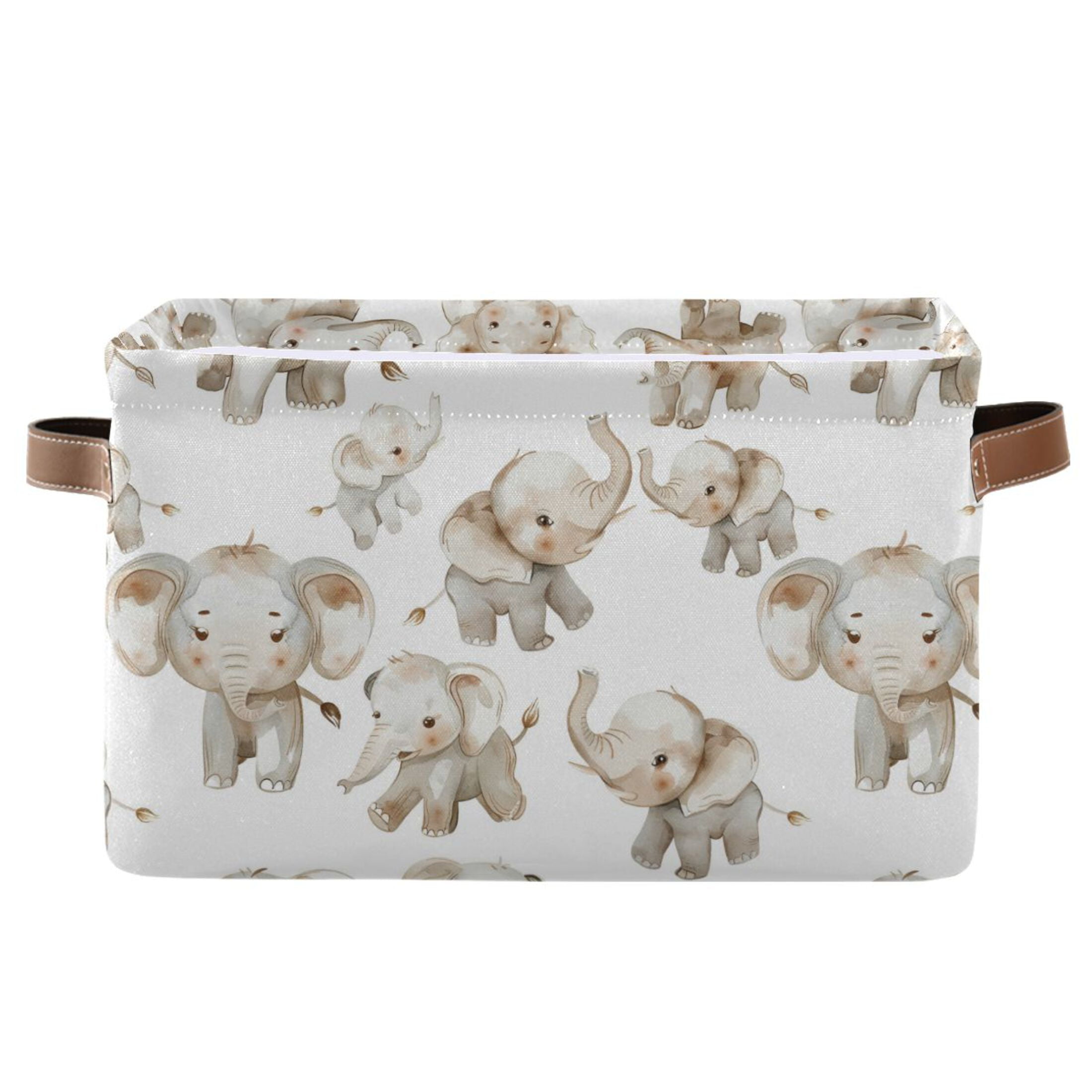Cartoon Elephants Storage Bins with Handle Fabric Organizer Basket ...