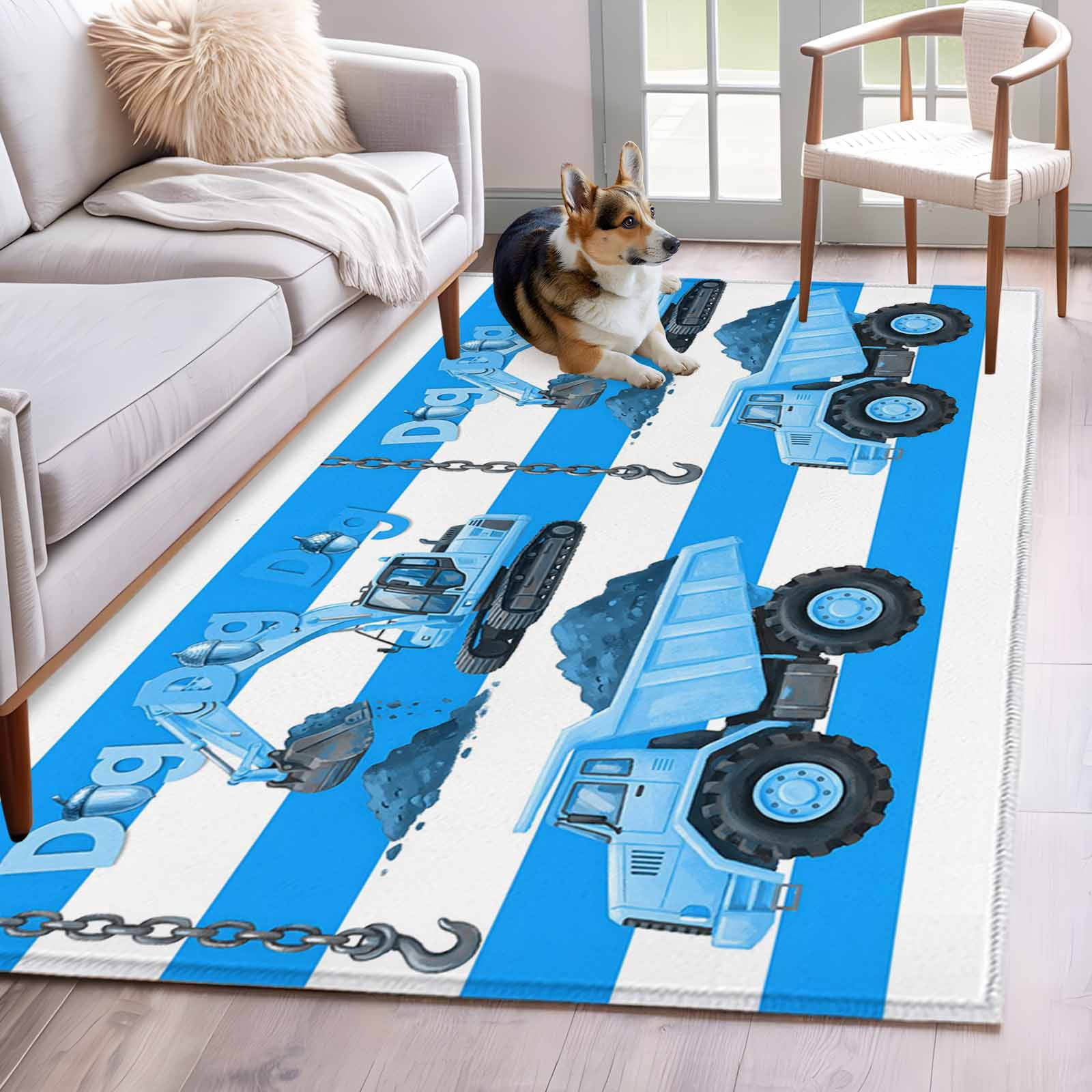 Cartoon Engineering Area Rugs 3x5 ft Dig Hooks Carloading Excavator ...