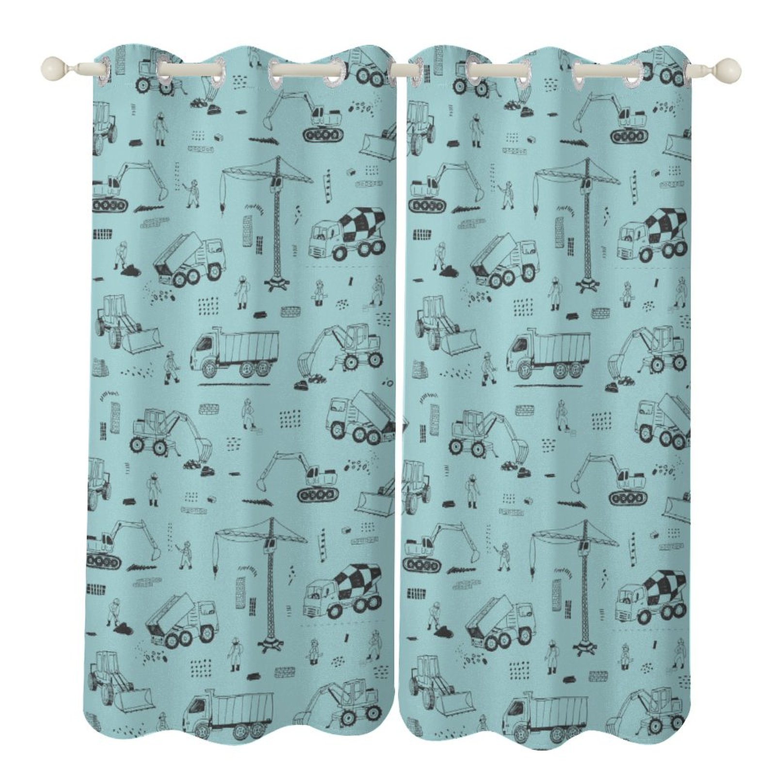Cartoon Engineering Car 2 Panels Curtains for Bedroom Living Room ...