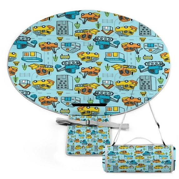 Cartoon Engineering Car 58" Round Waterproof Picnic Blanket - Foldable ...