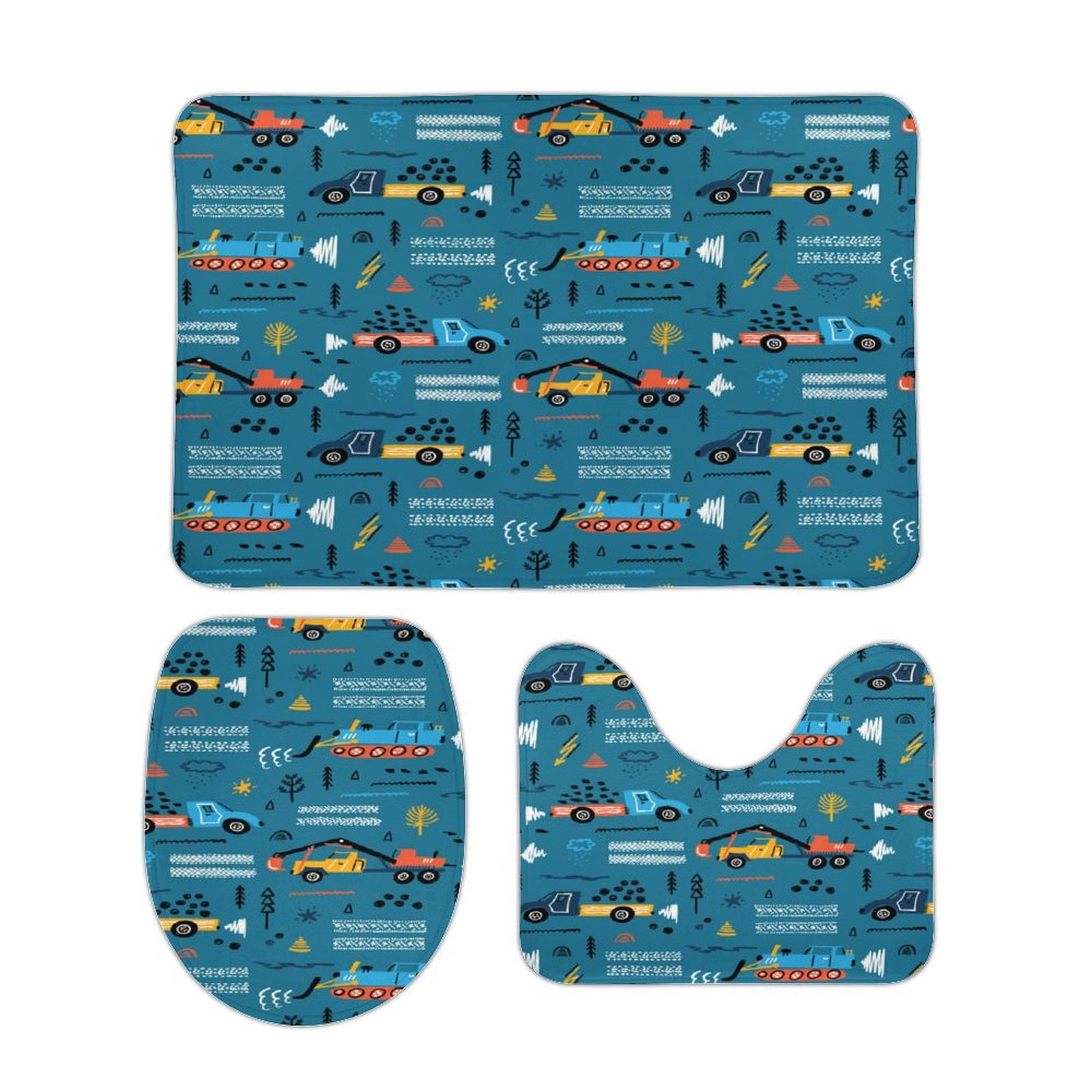 Cartoon Engineering Car Bathroom Mats Set 3-piece Bath Mats , Washable ...